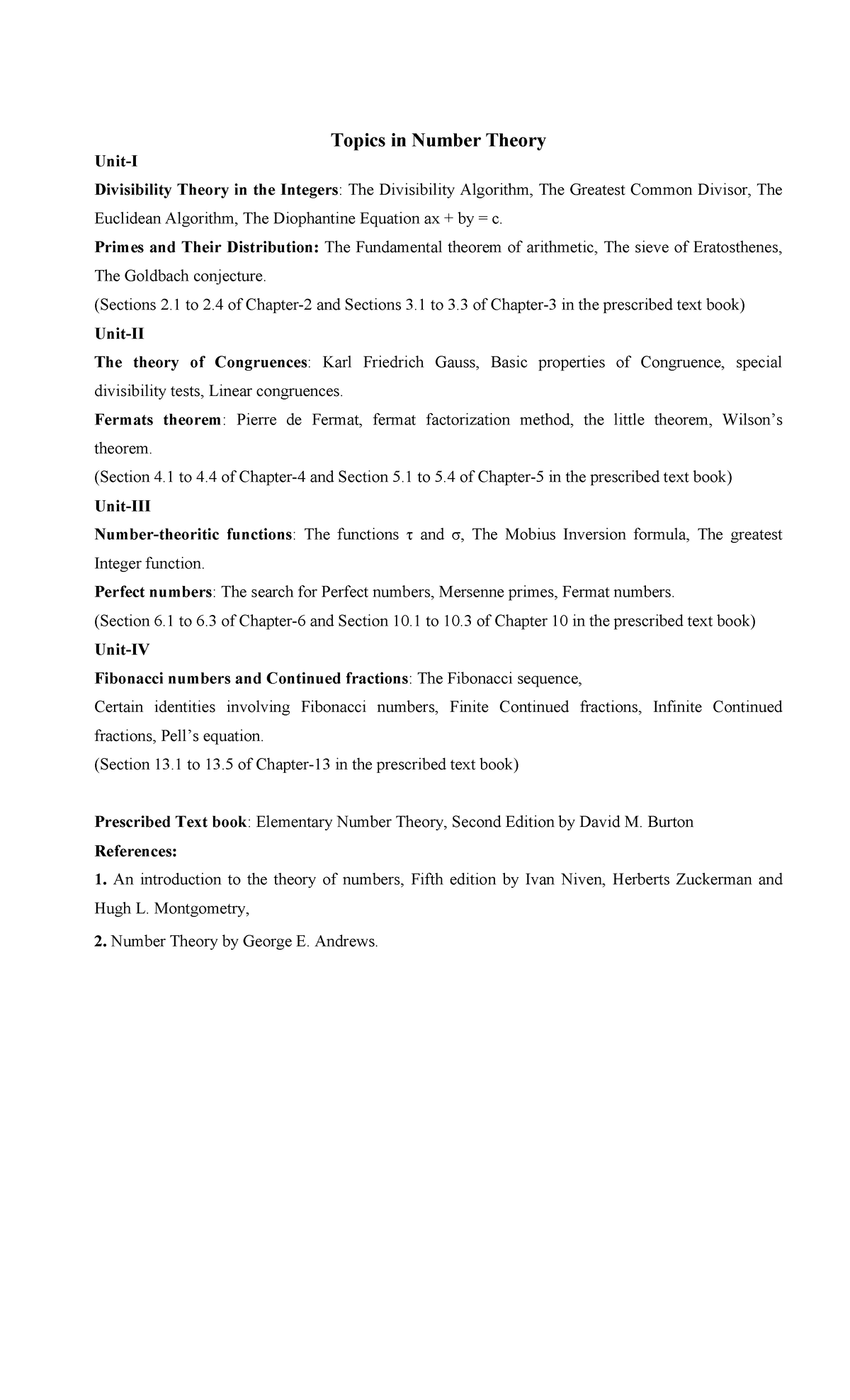 Topics in Number Theory Notes - Topics in Number Theory Unit-I ...