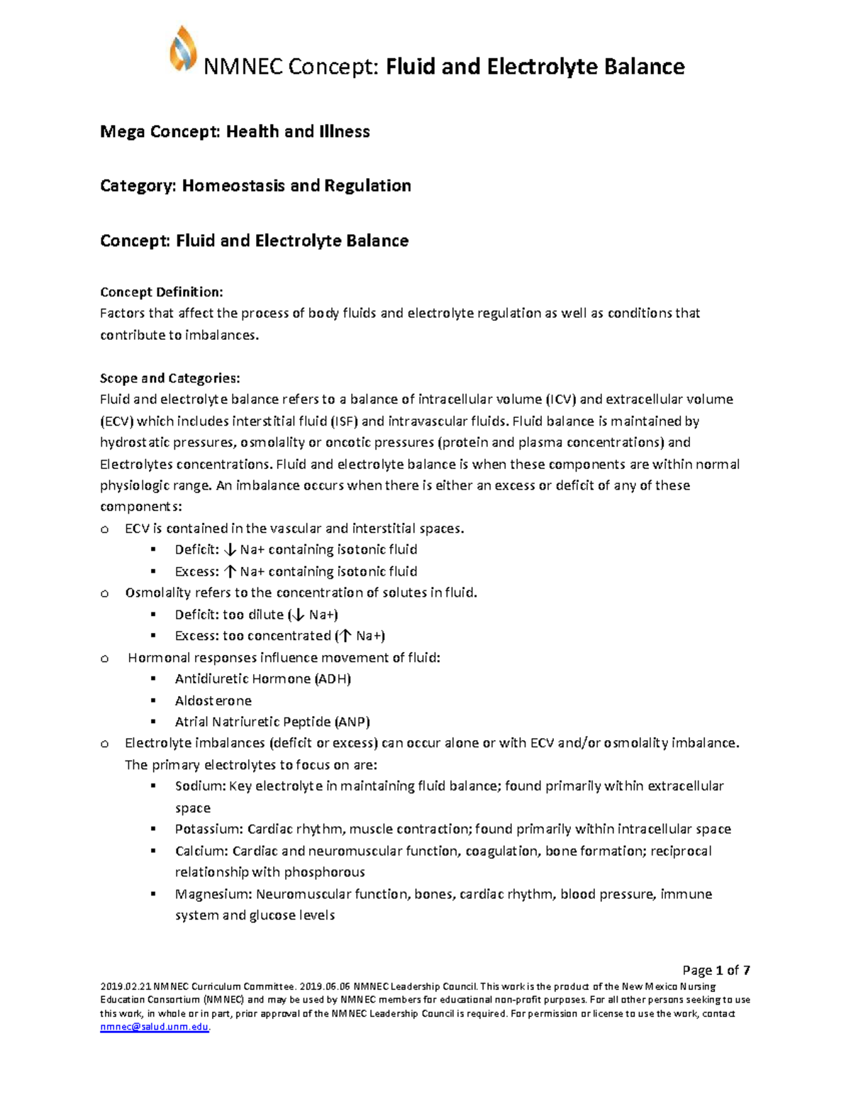 NMNEC Fluid and Electrolyte Balance: Key Concepts and Management - Studocu