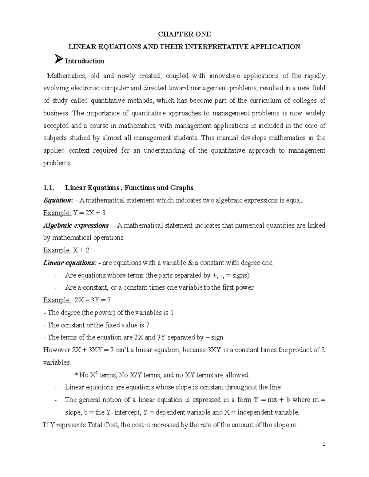 BUSINESS 101: Chapter 1 - Linear Equations & Their Applications - Studocu