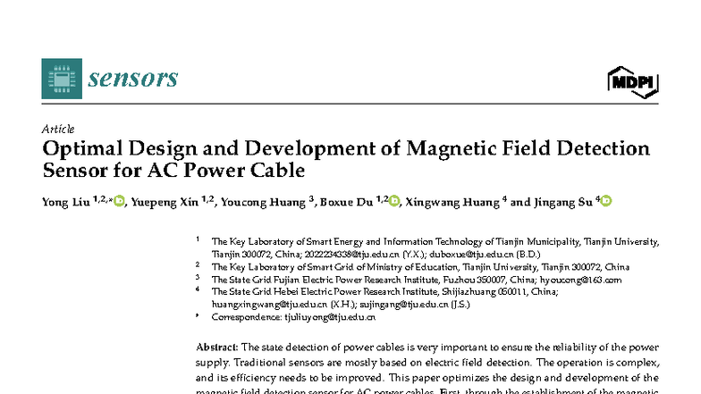 Optimal Design of Magnetic Field Detection Sensor for AC Power Cable ...