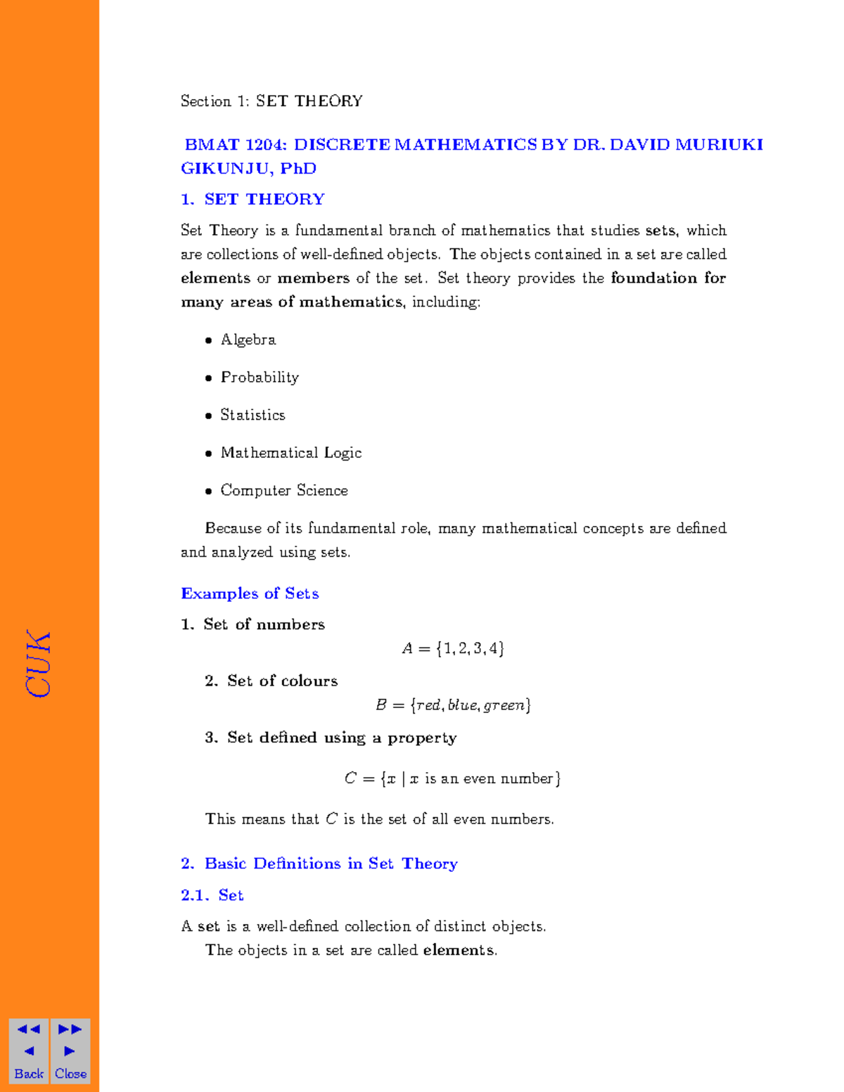 Set Theory Overview and Operations - BCSC 1204 Discrete Mathematics ...