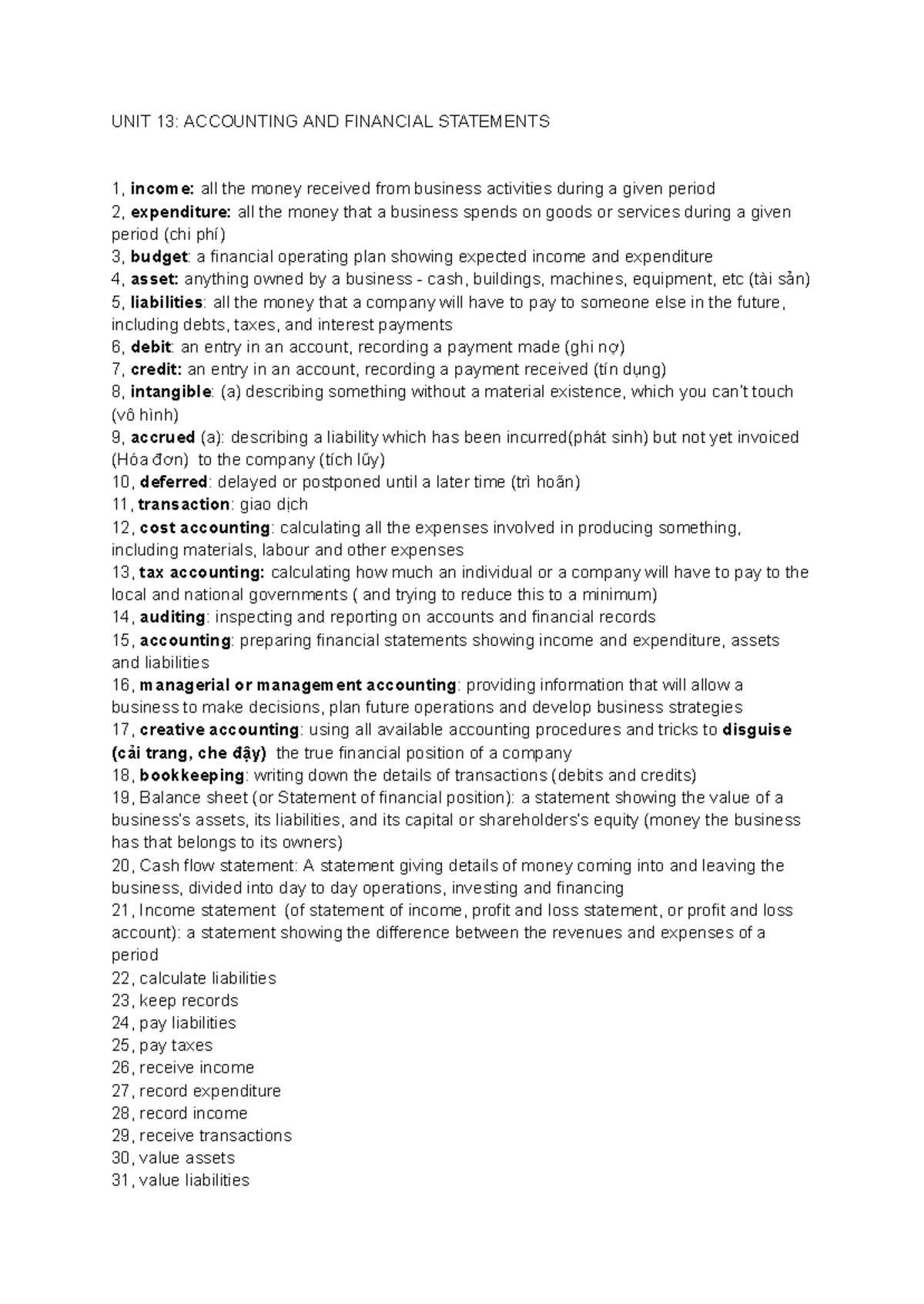 UNIT 13: Accounting and Financial Statements Overview - Studocu
