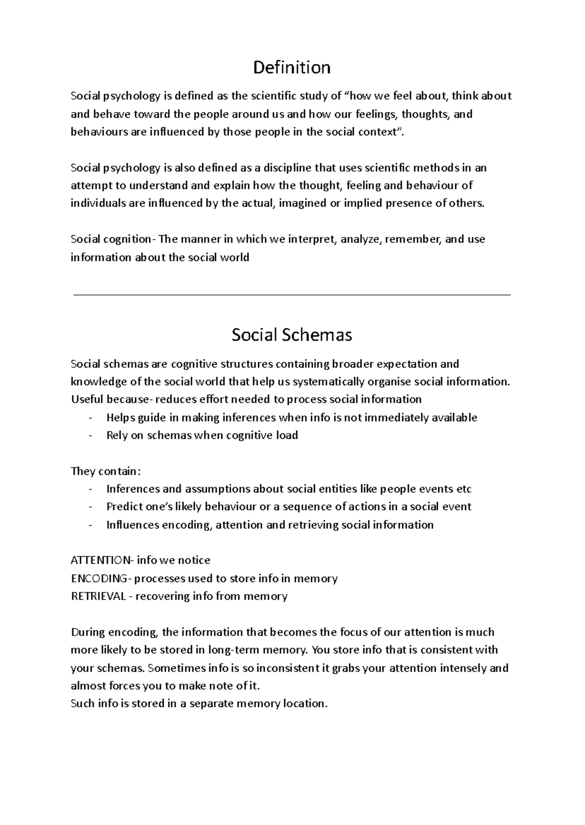 Social Psychology Notes: Understanding Schemas, Attitudes, and ...