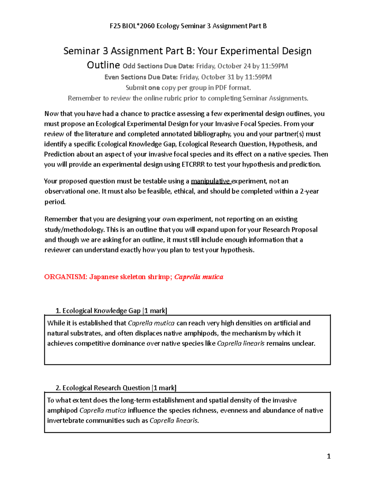 F25 Ecology Seminar 3 Assignment B: Invasive Species Design Outline ...