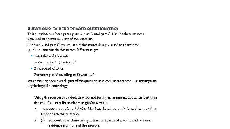 AP Psychology Sleep EBQ: Analyzing School Start Times Impact - Studocu