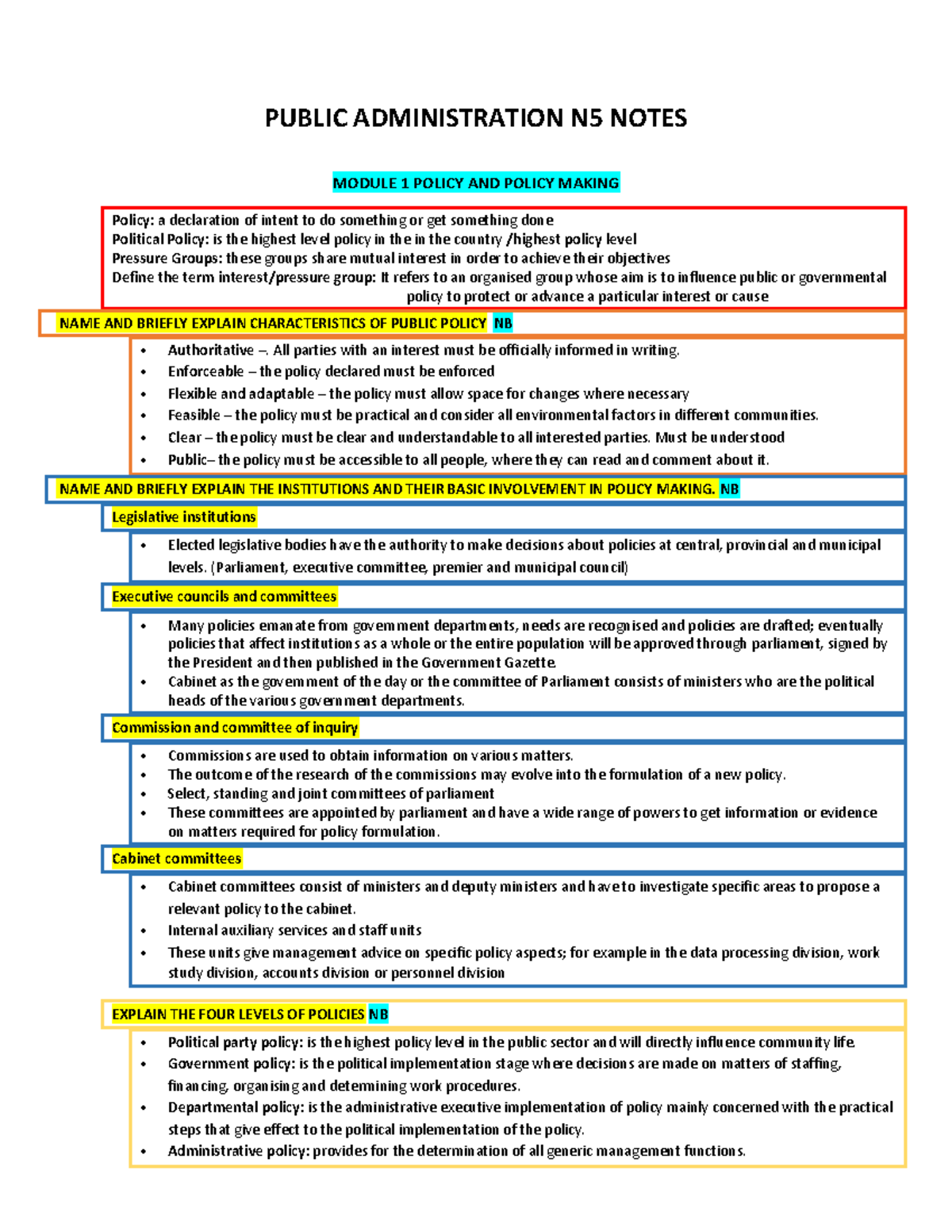 PA N5 Final Exam Notes on Policy Making and Public Administration - Studocu