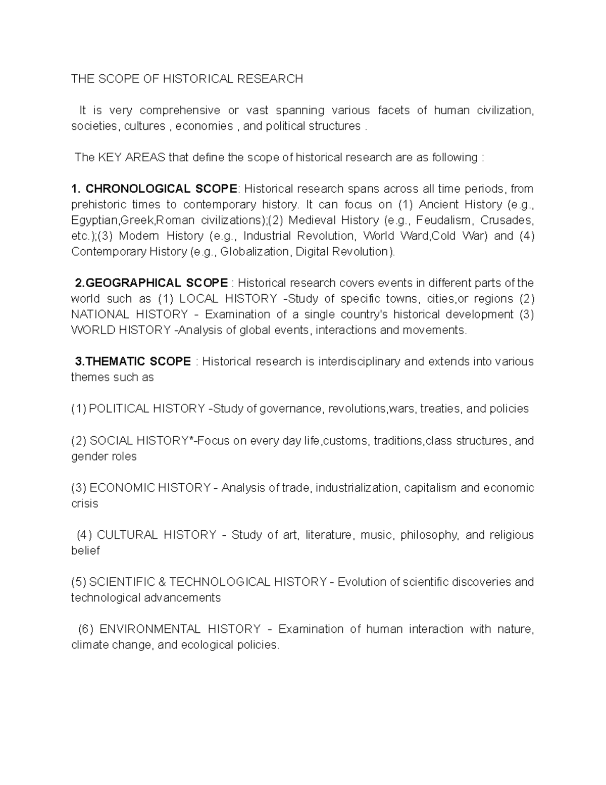Scope of Historical Research: Key Areas for Study and Analysis - Studocu