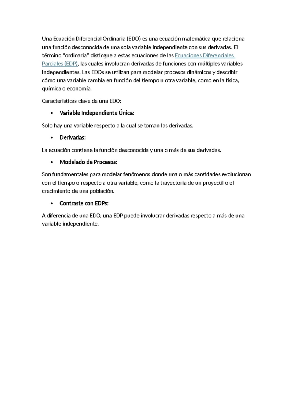 Resumen de EDO: Definición y Características Clave - Studocu