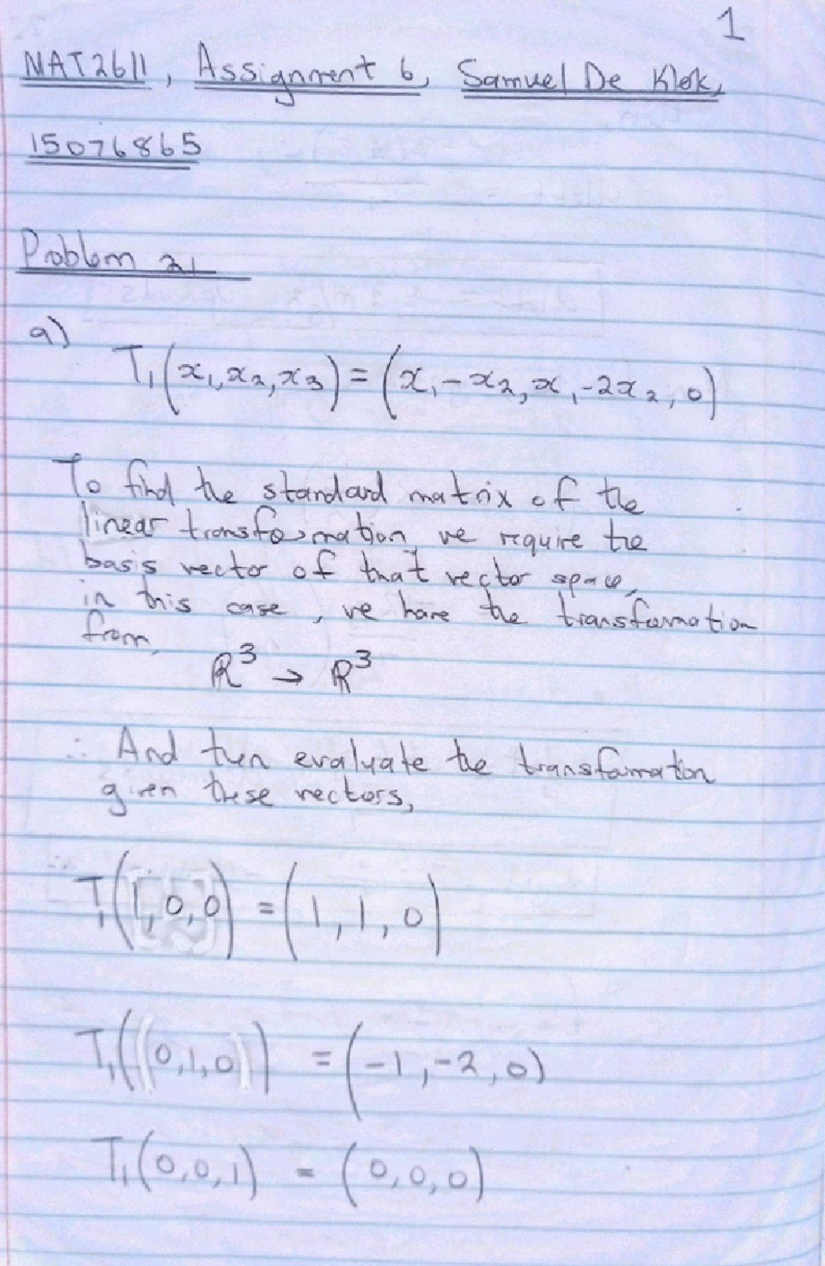 MAT2611 Assignment 6: Linear Transformation and Standard Matrix ...
