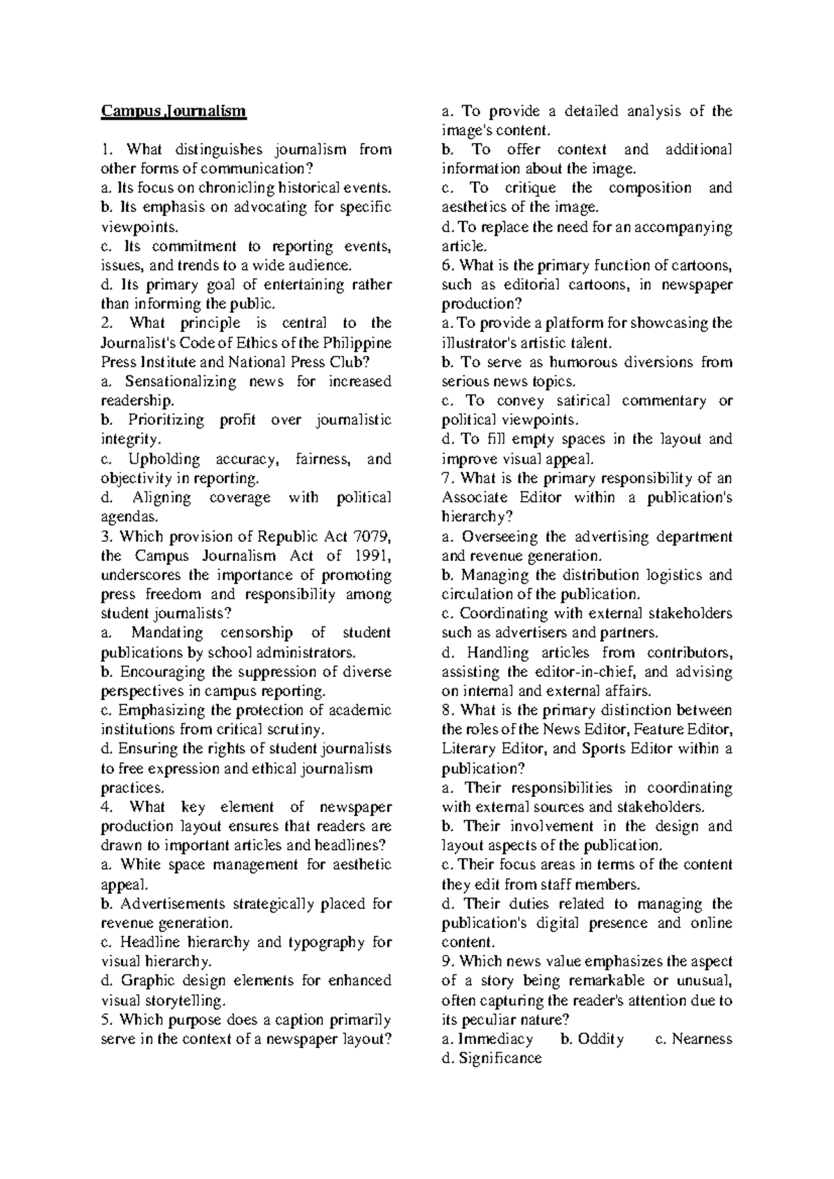 Campus Journalism 1: Mock Exam Questions and Answers - Studocu