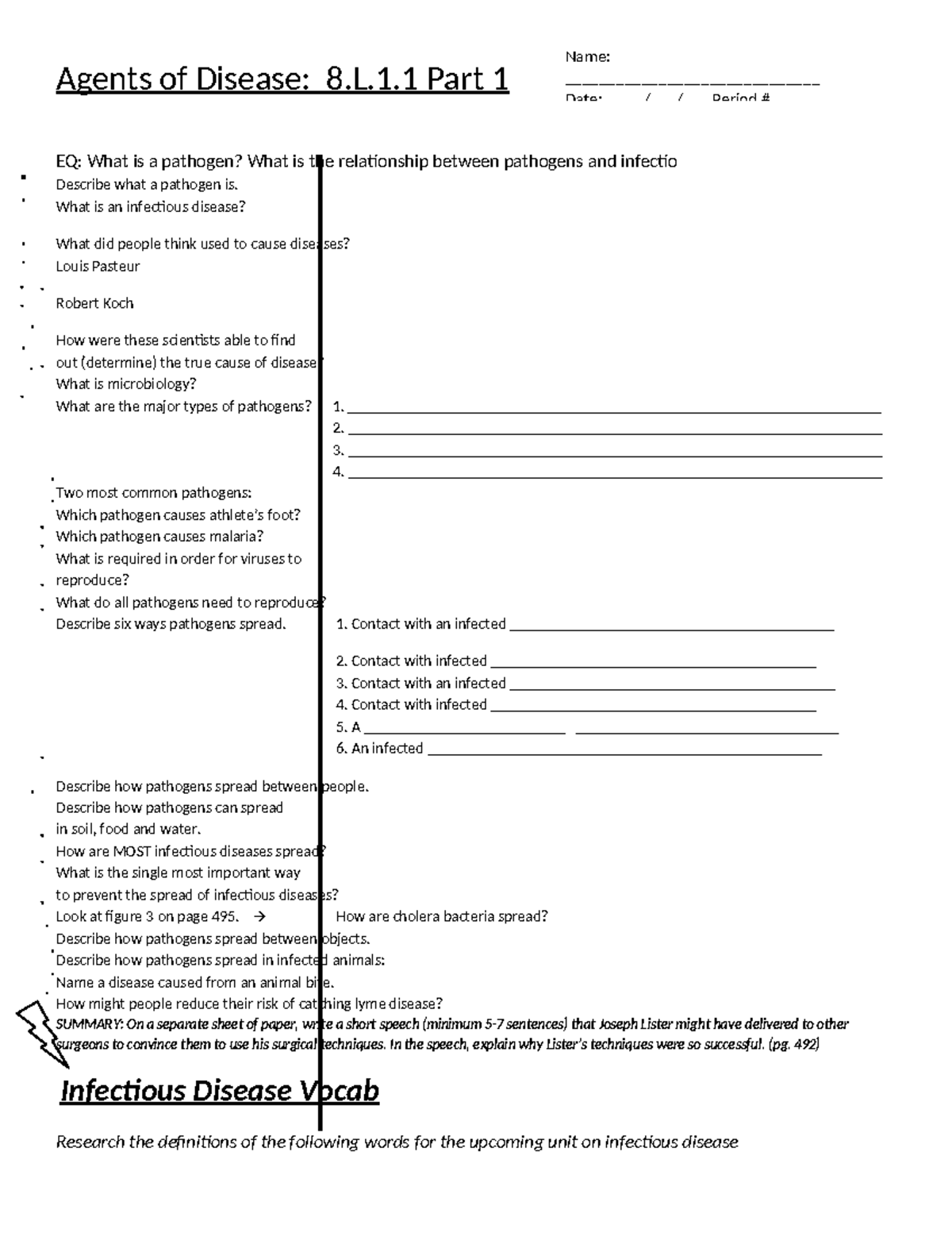 Infectious Disease Study Notes: 8.L.1.1 Part 1 - Studocu
