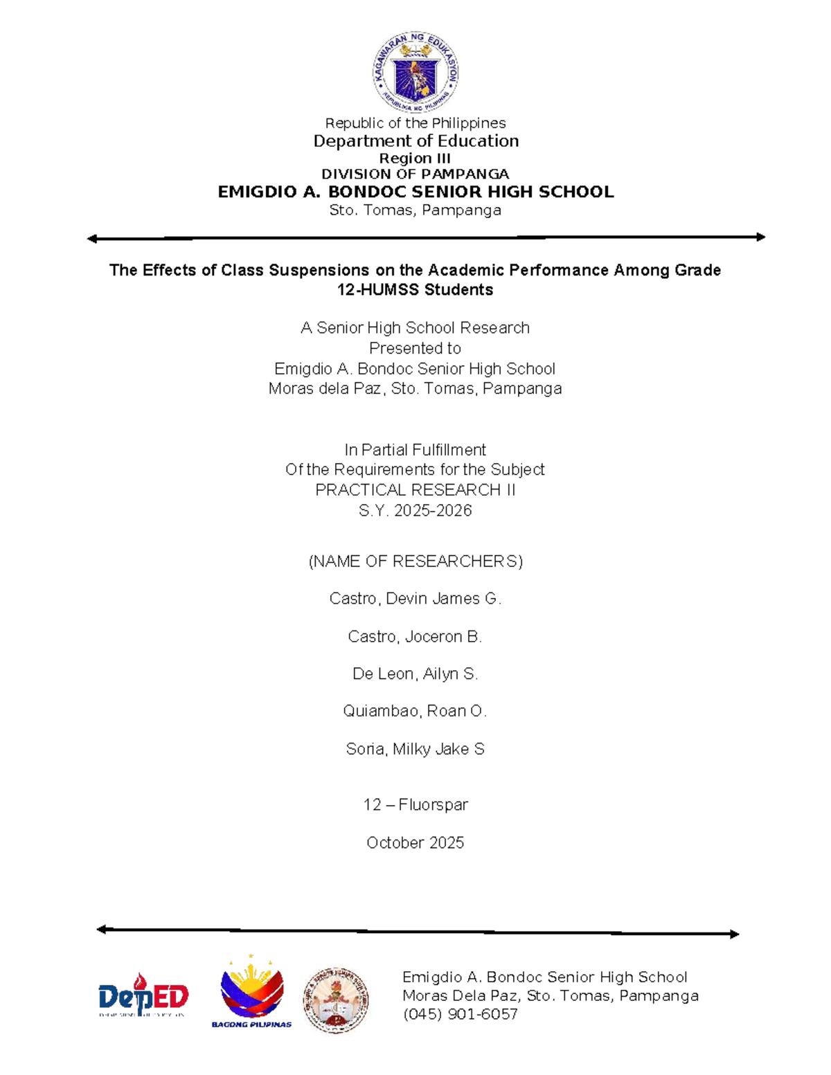 Effects of Class Suspensions on Grade 12 HUMSS Academic Performance ...