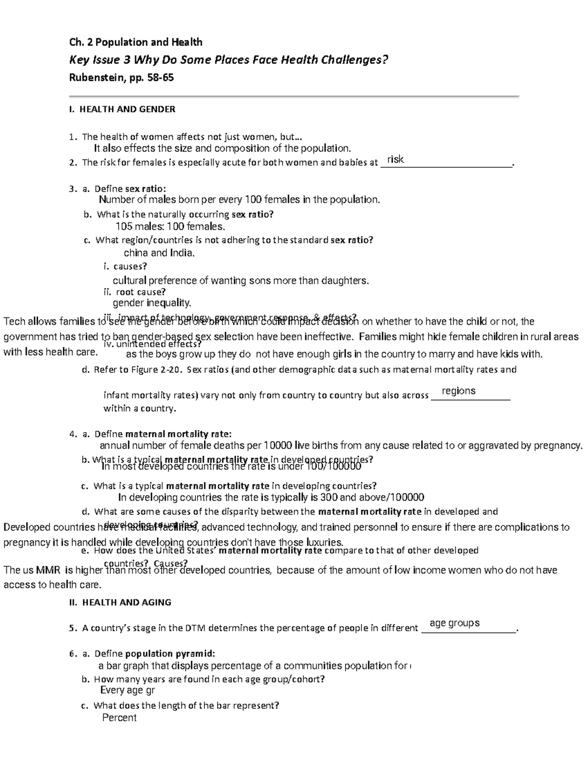Ch. 2-3 Key Issues: Population, Health, and Gender Challenges - Studocu