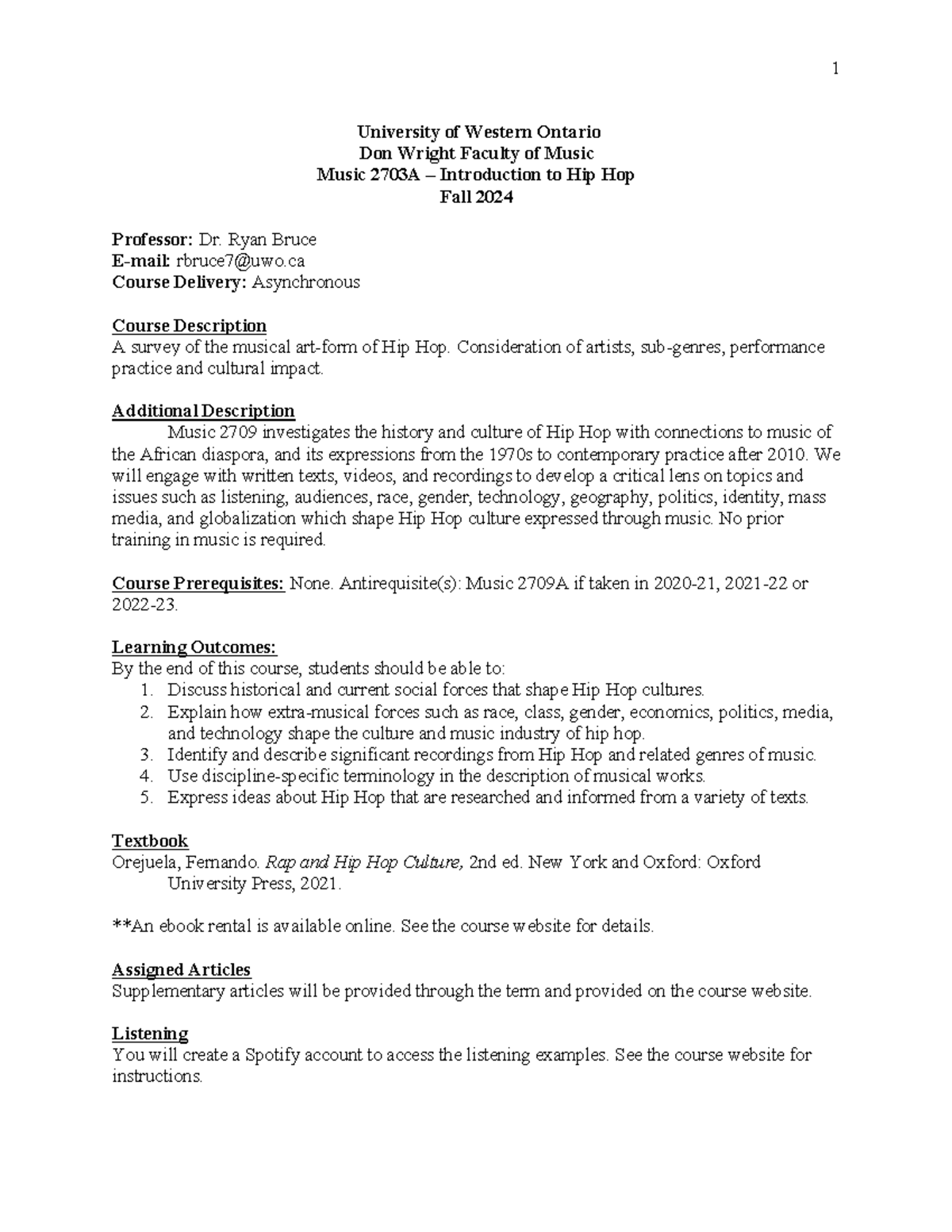 Music 2703A Fall 2024 Course Outline: Introduction to Hip Hop - Studocu