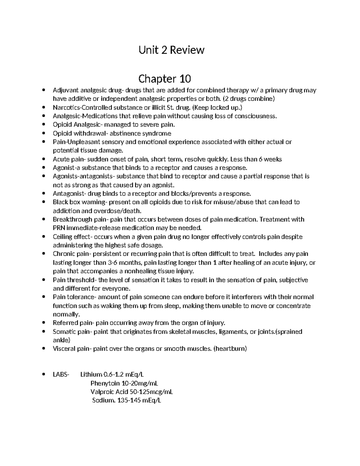 Unit 2 Review - med surg 1 - Unit 2 Review Chapter 10 Adjuvant ...