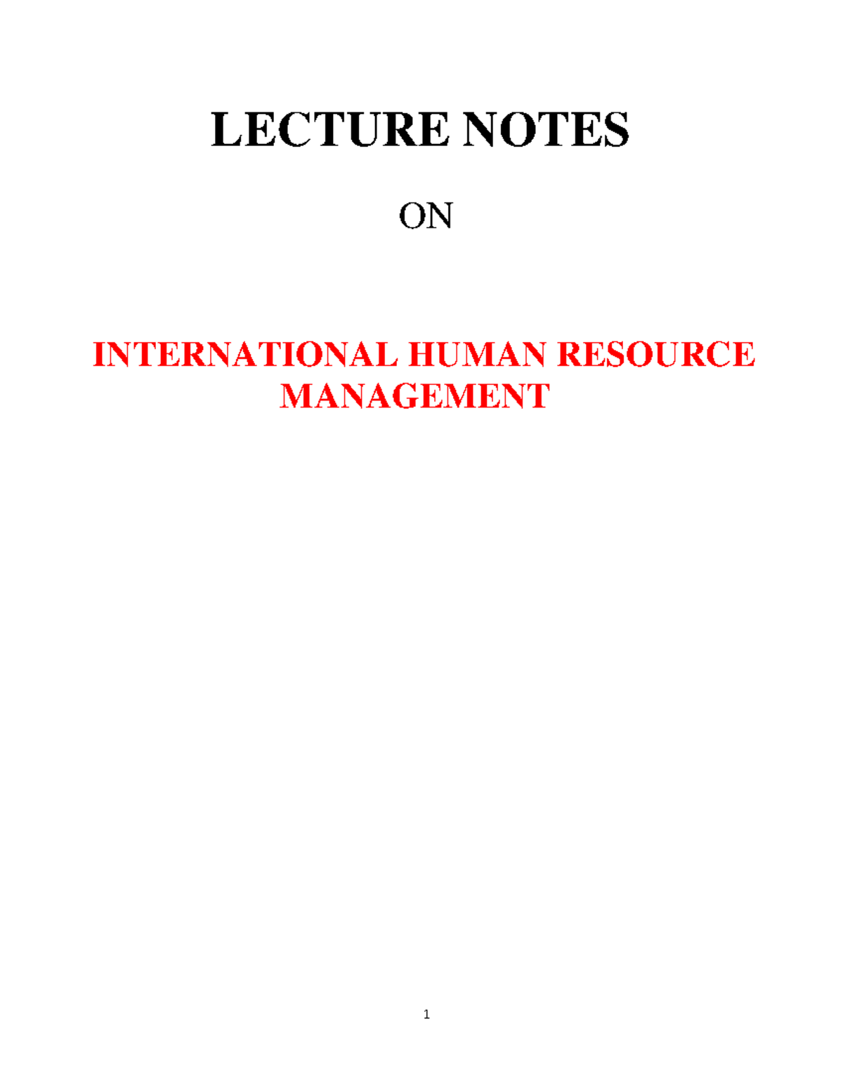 International HRM Lecture Notes: Strategies & Challenges in IHRM - Studocu