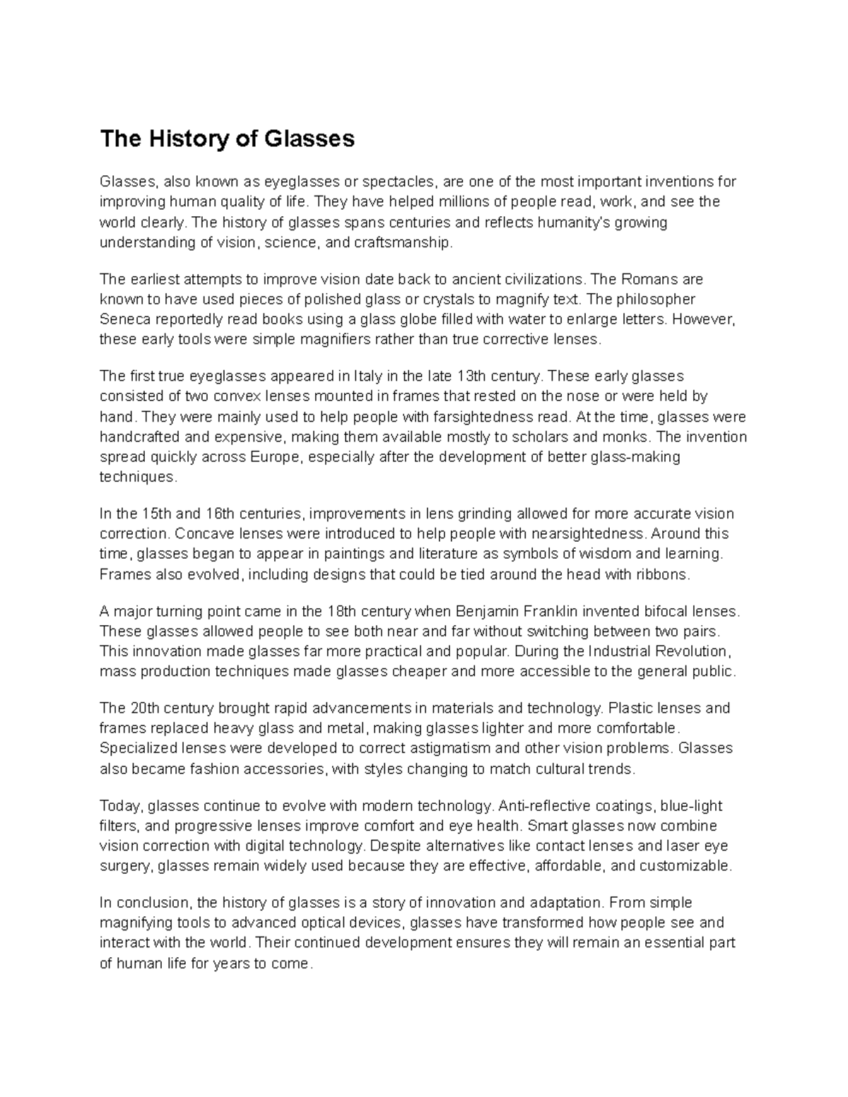 The Evolution of Eyeglasses: A Historical Overview - Studocu