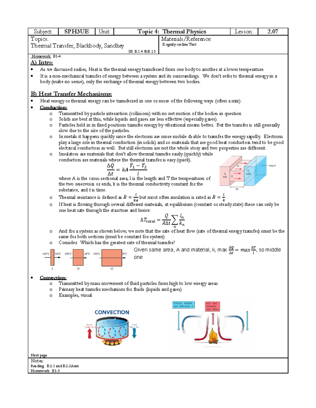 SPH3UE Lesson 2.07: Thermal Transfer & Blackbody Concepts - Studocu