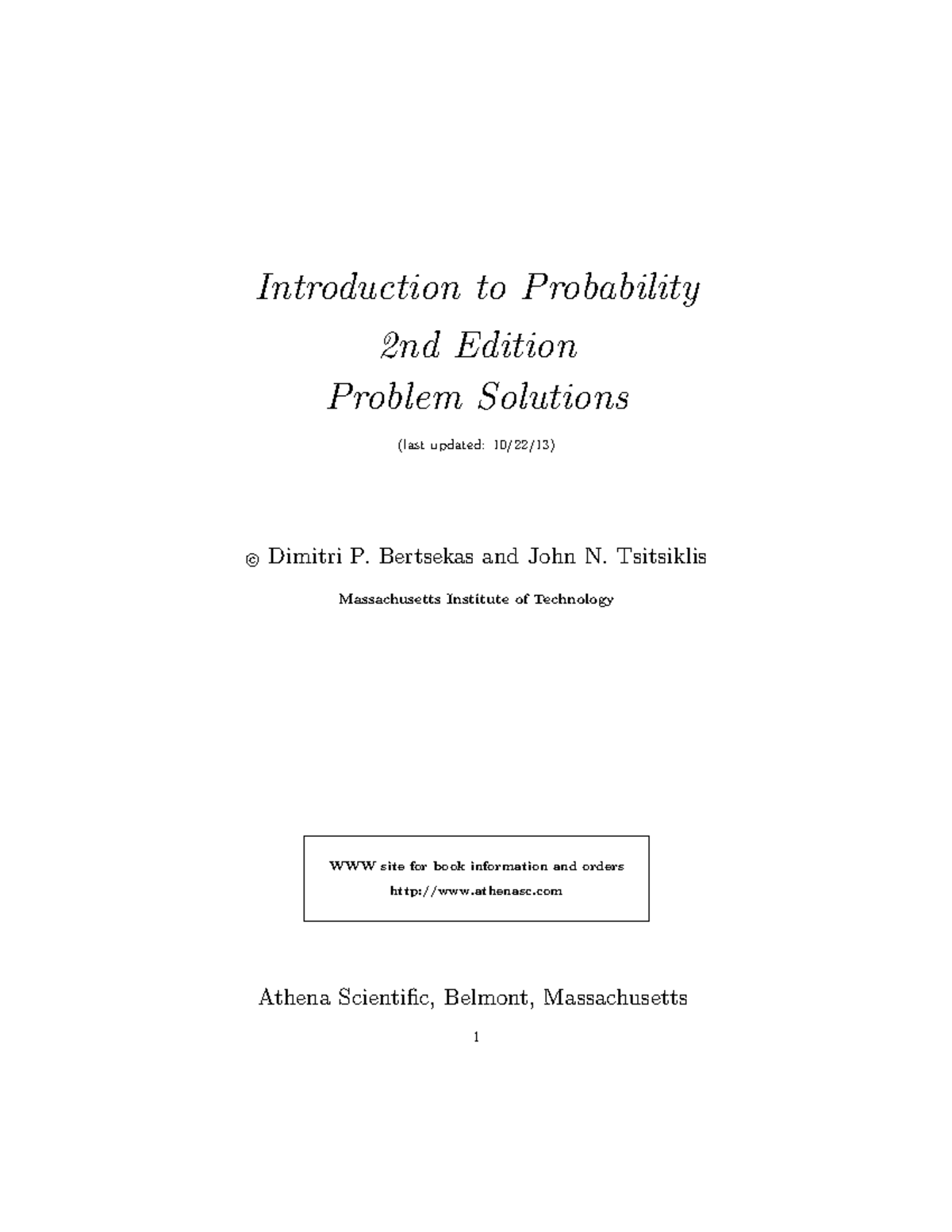 Problem Solutions for Introduction to Probability (2nd Ed.) - Studocu