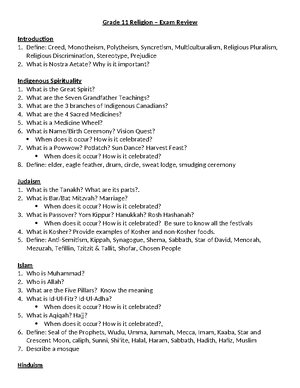 Religion - Grade: 9 - High School - Canada - Studocu