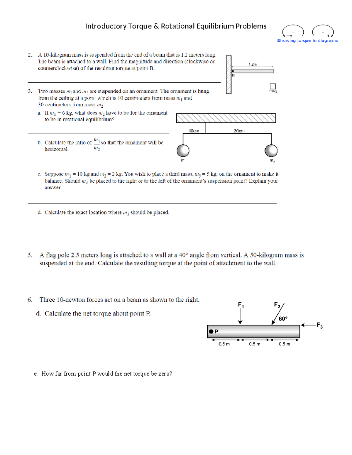Torque Introductory Problems - Introductory Torque & Rotational ...