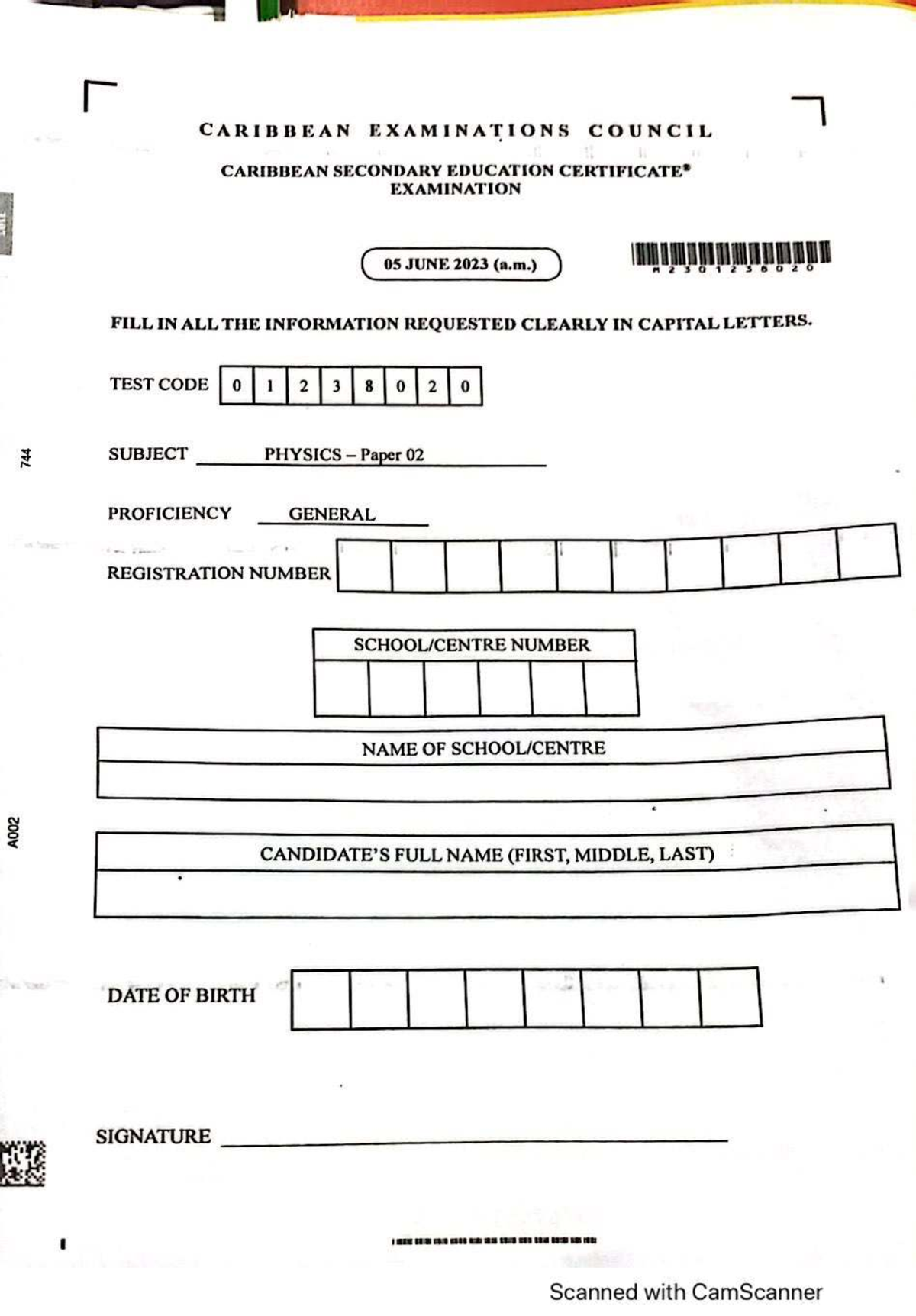 Physics CSEC Exam Paper 02 - June 2023 (M2301236020) - Studocu