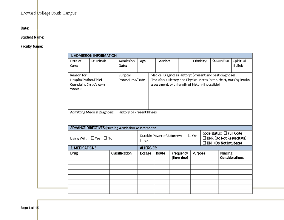 Comprehensive Head to Toe Assessment: Nursing Admission Guide - Studocu