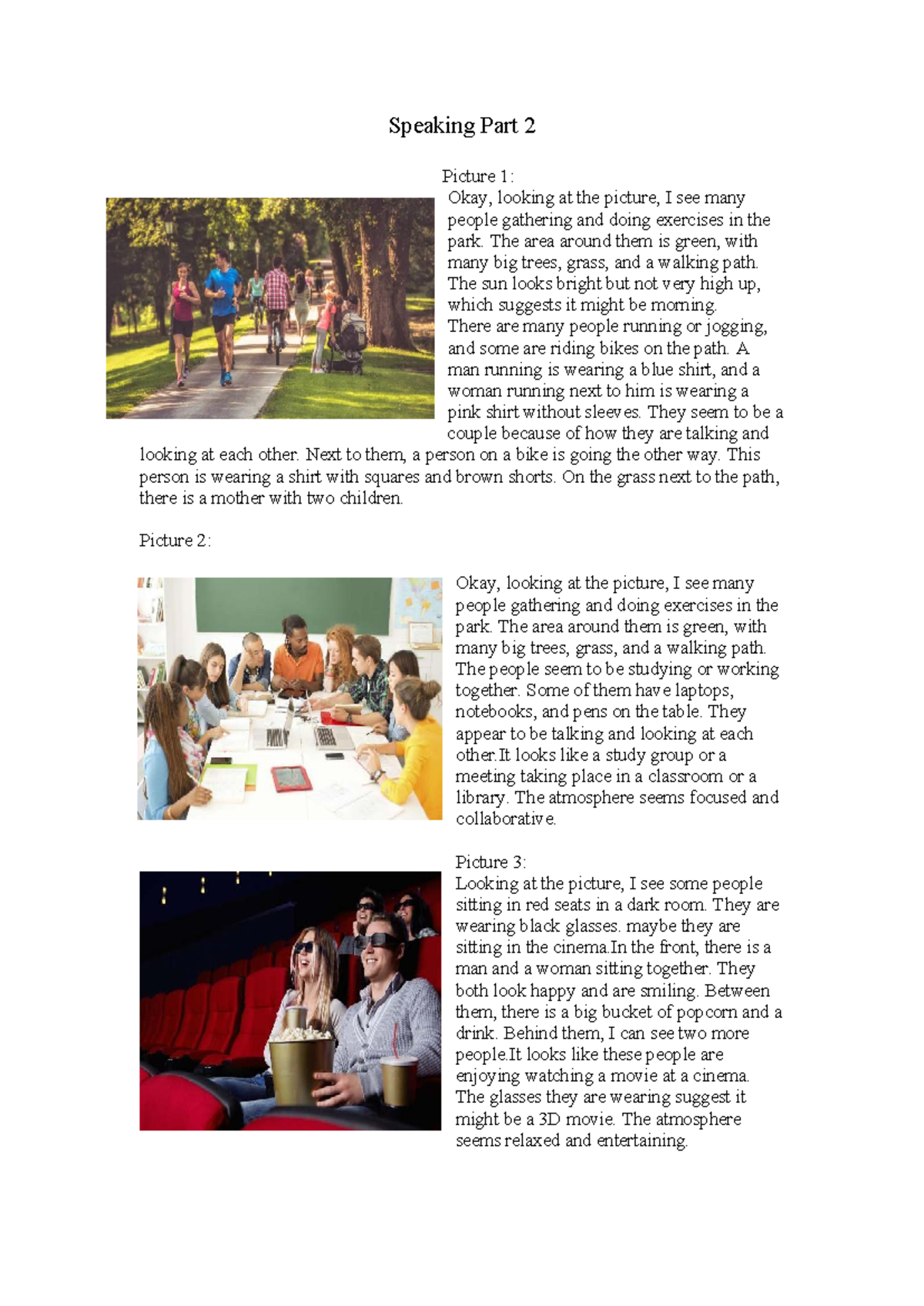 Speaking Part 2: Picture Descriptions and Conversations for Practice ...