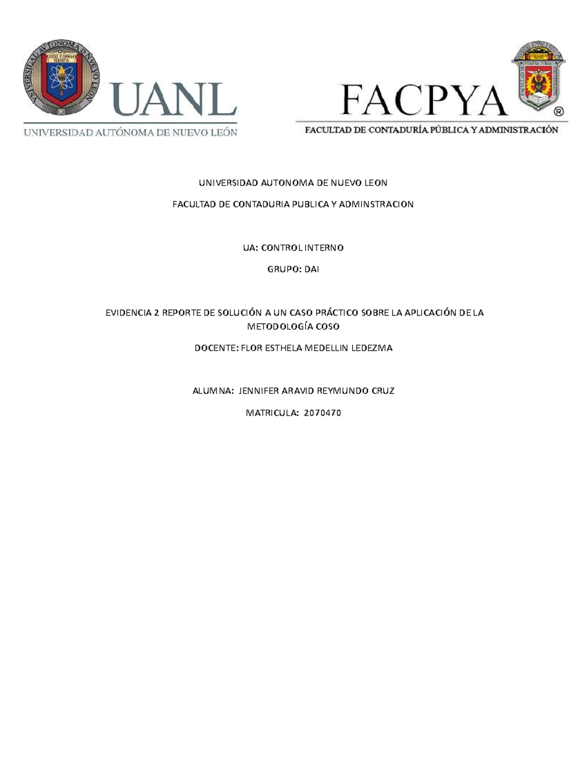 UA: Control Interno - Caso Práctico sobre Metodología COSO - Studocu