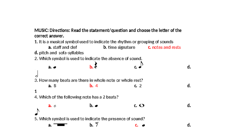 MUSIC 101: Answer Key for Rhythm and Logo Design Quiz - Studocu