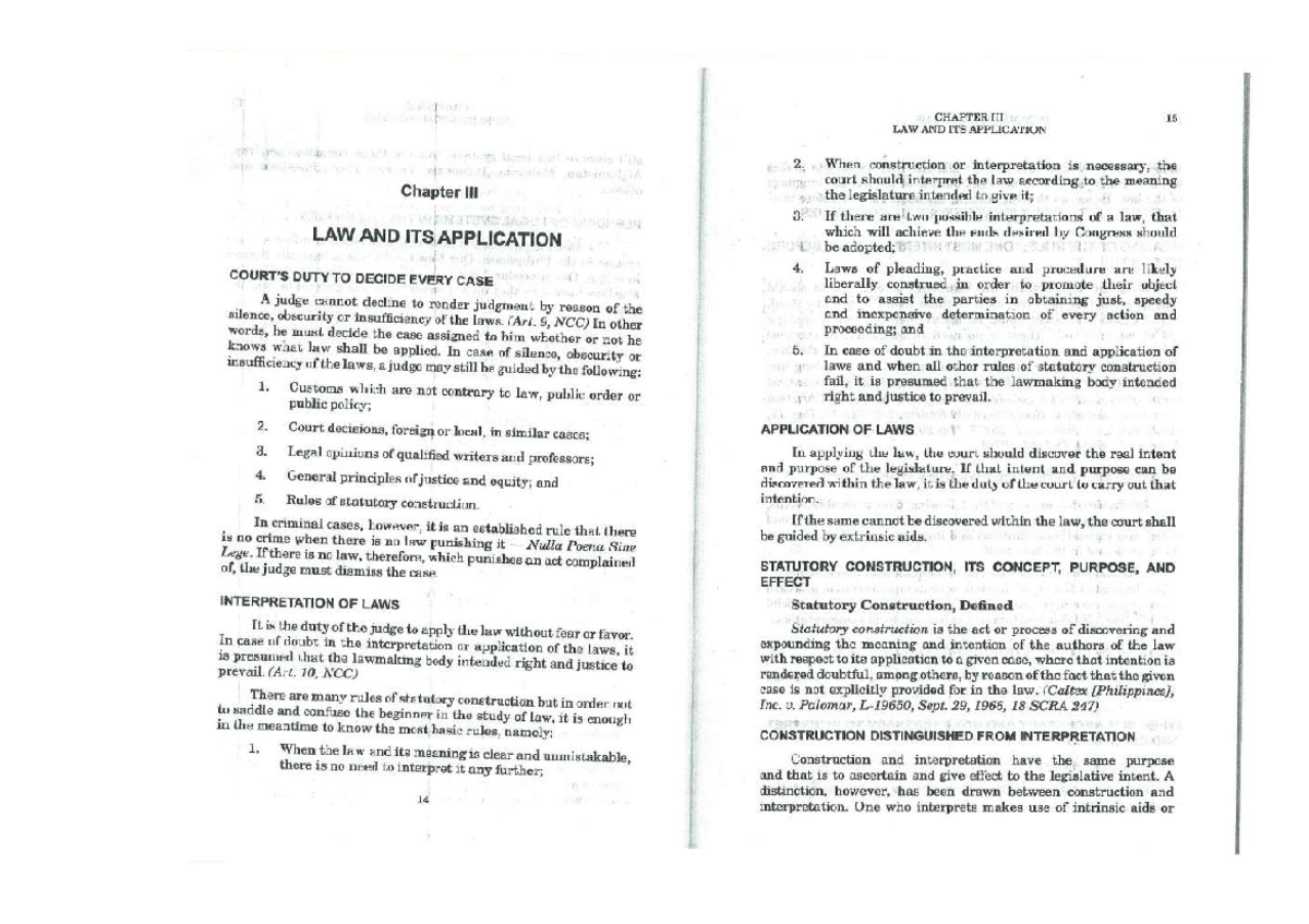INTRODUCTION TO LAW CHAPTER 3: LAW AND ITS APPLICATION - Studocu