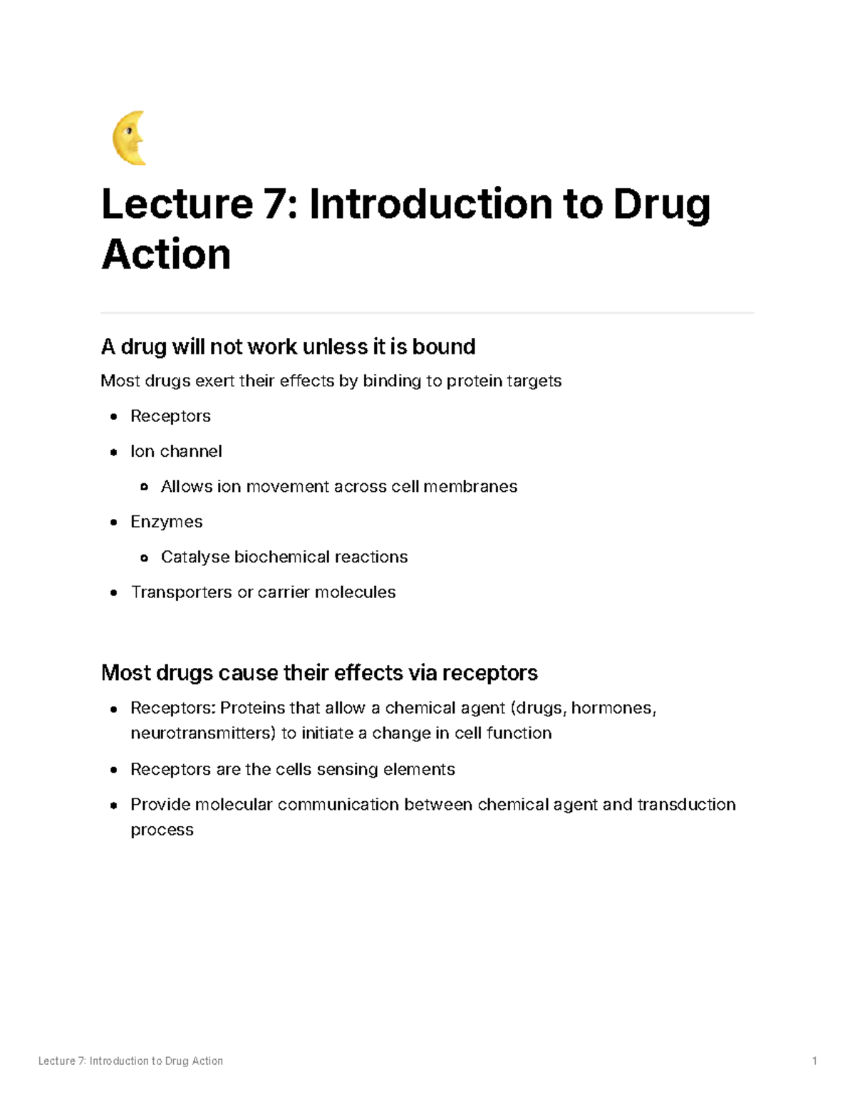 L7: Intro to Drug Action - Key Concepts and Mechanisms - Studocu