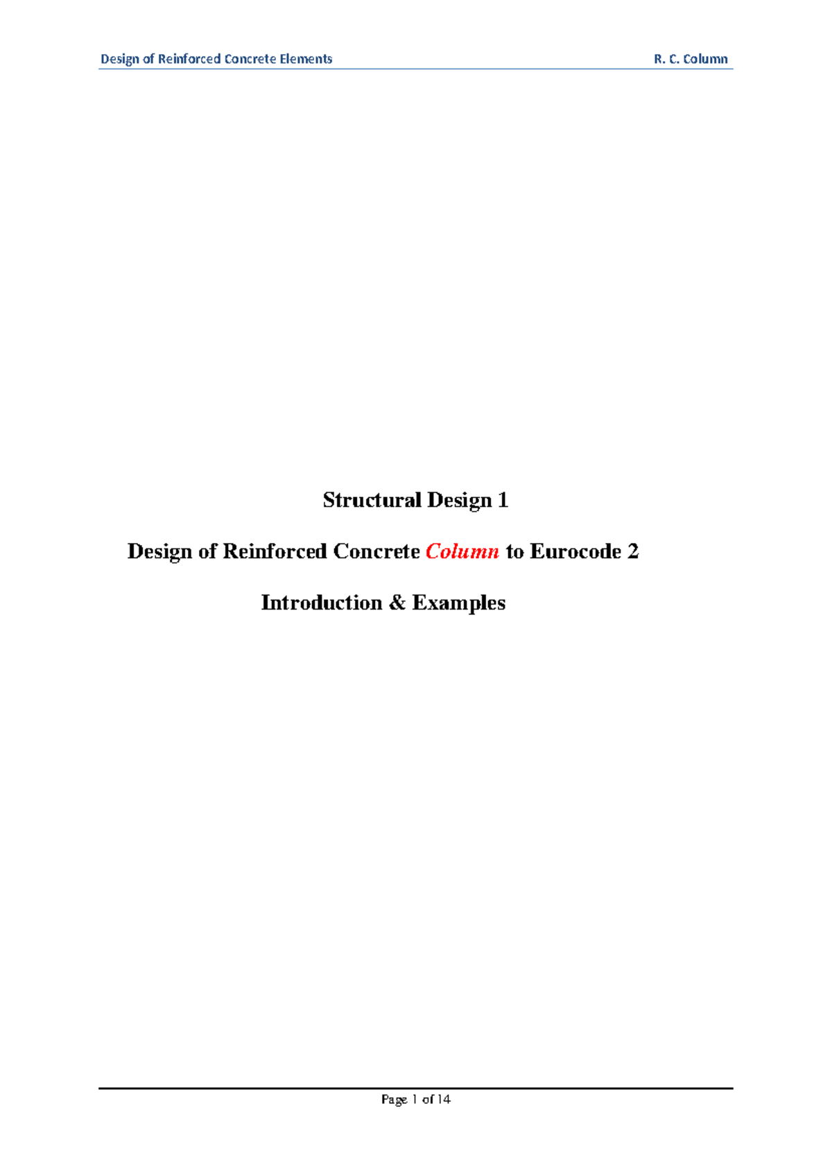 Structural Design 1 - Lecture Notes on Reinforced Concrete Columns ...