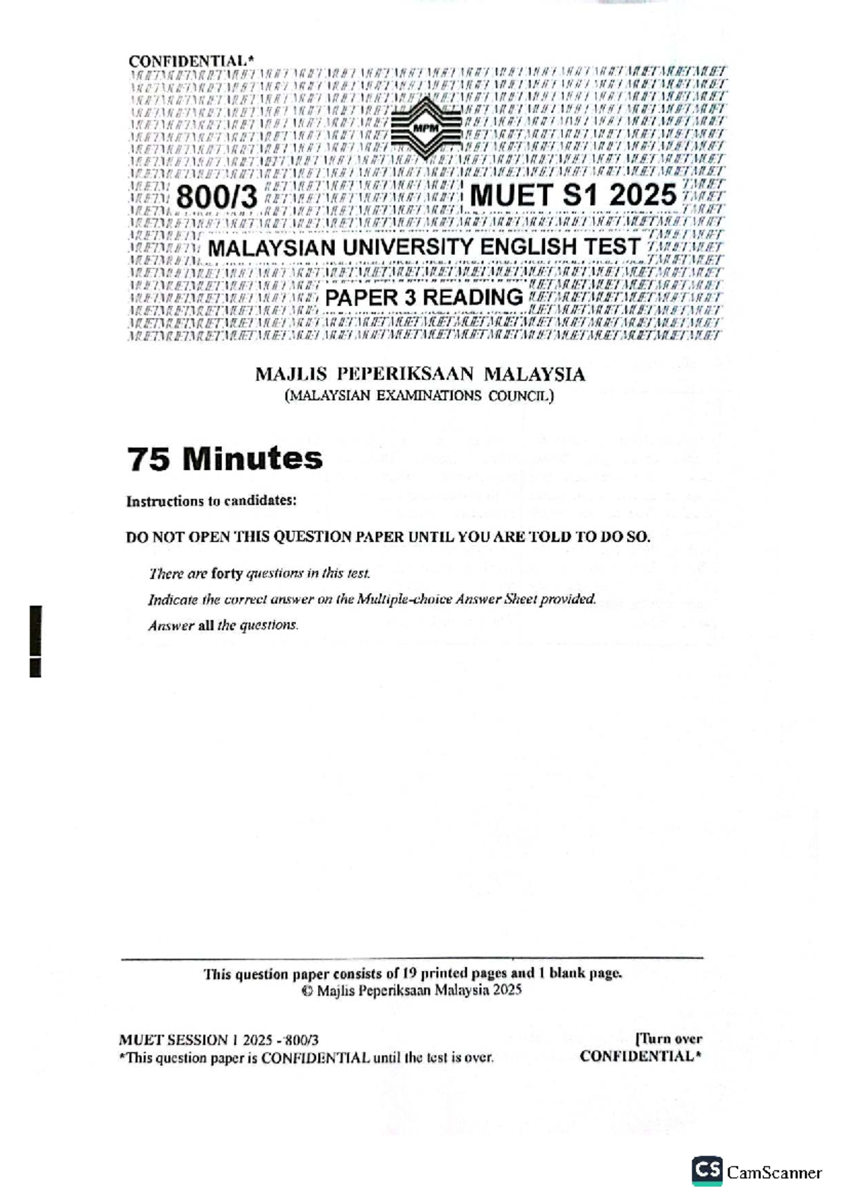 MUET S1 2025 Reading Test Paper 3 - Malaysian University English Test ...