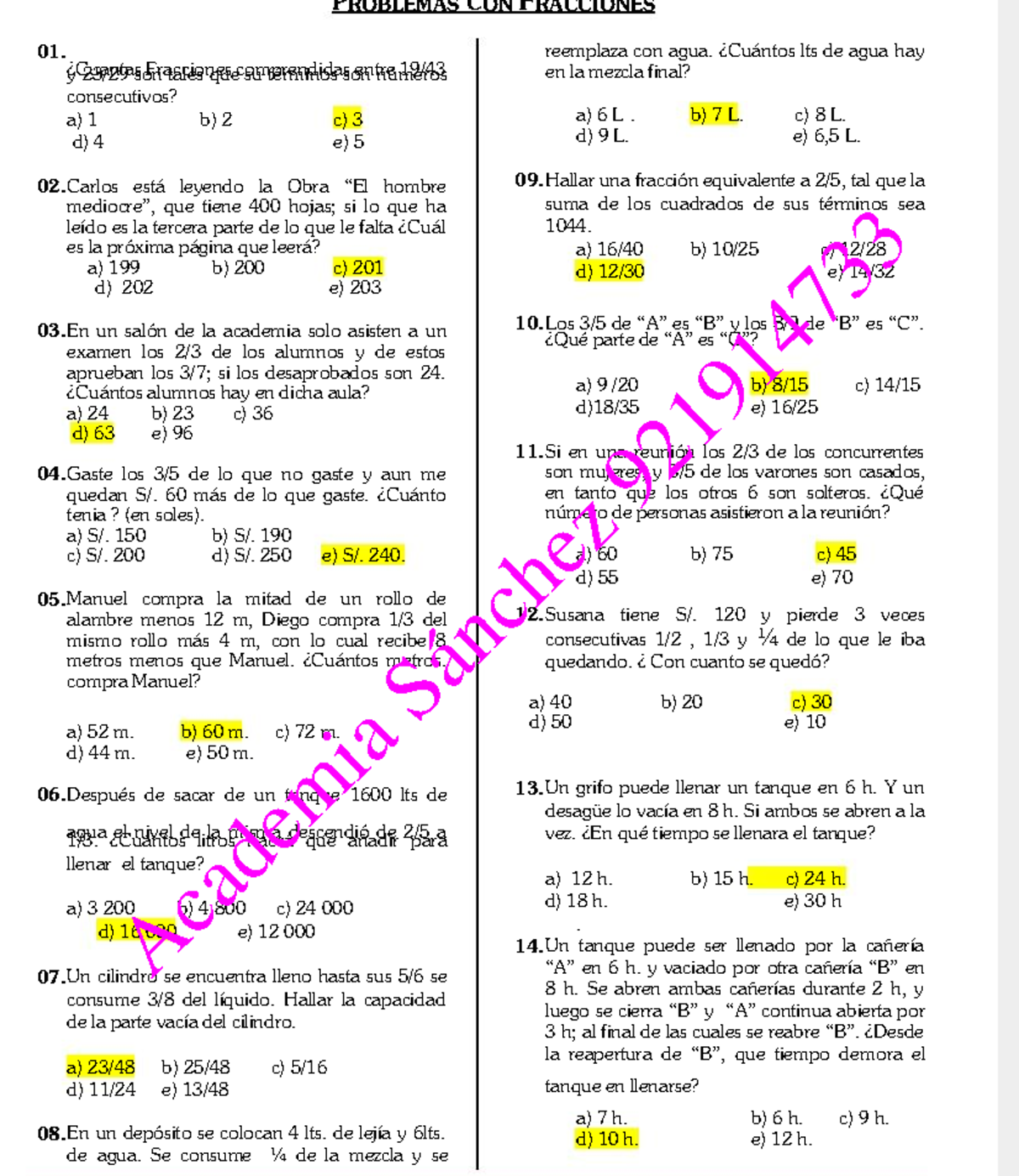 Problemas de Fracciones y Mezclas - Aritmética 01 - Studocu