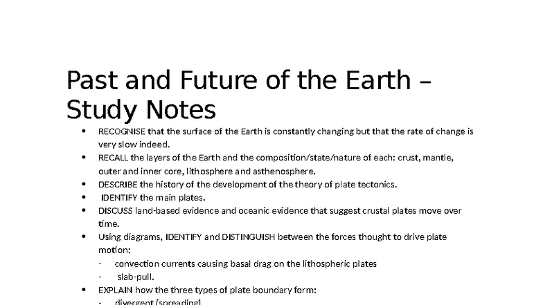 Earth Science (Past and Future of the Earth) – Study Notes - Past and ...