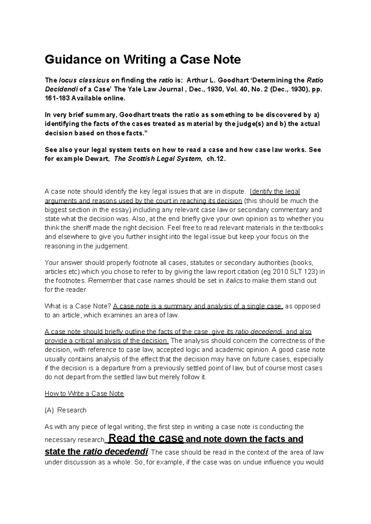 Guidance on Writing a Case Note for Law 101 - Essentials Explained ...