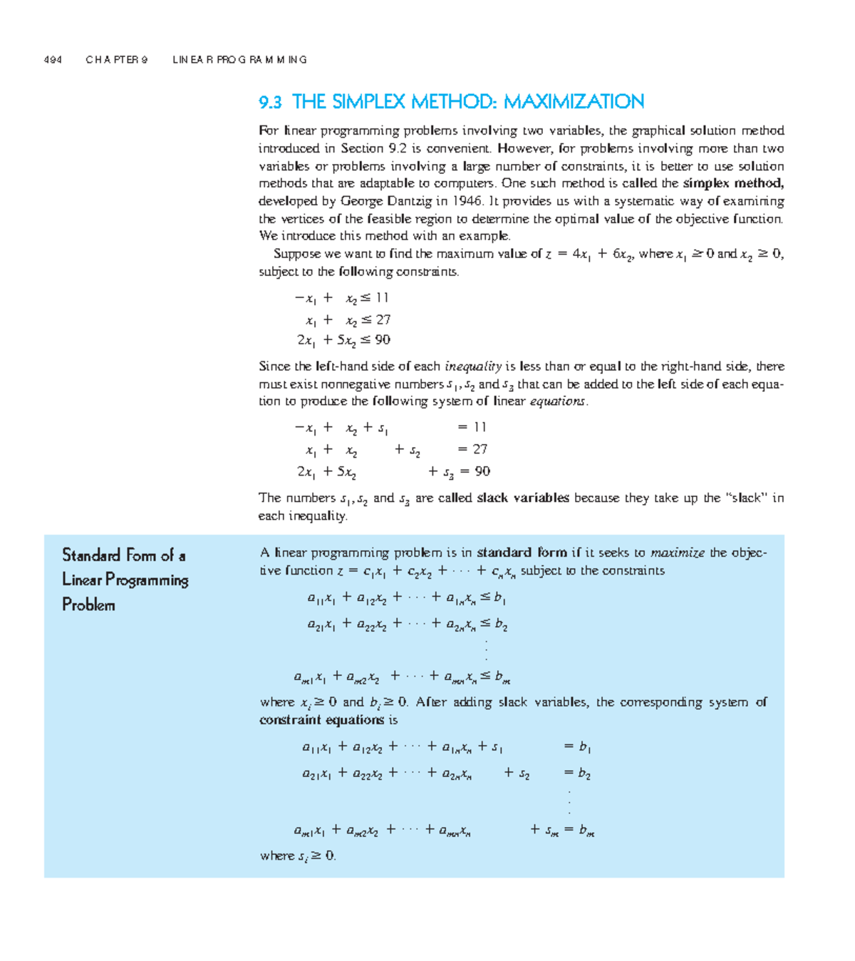 Simplex Method - Lecture notes 1-5 - 494 CHAPTER 9 LINEAR PROGRAMMING 9 ...