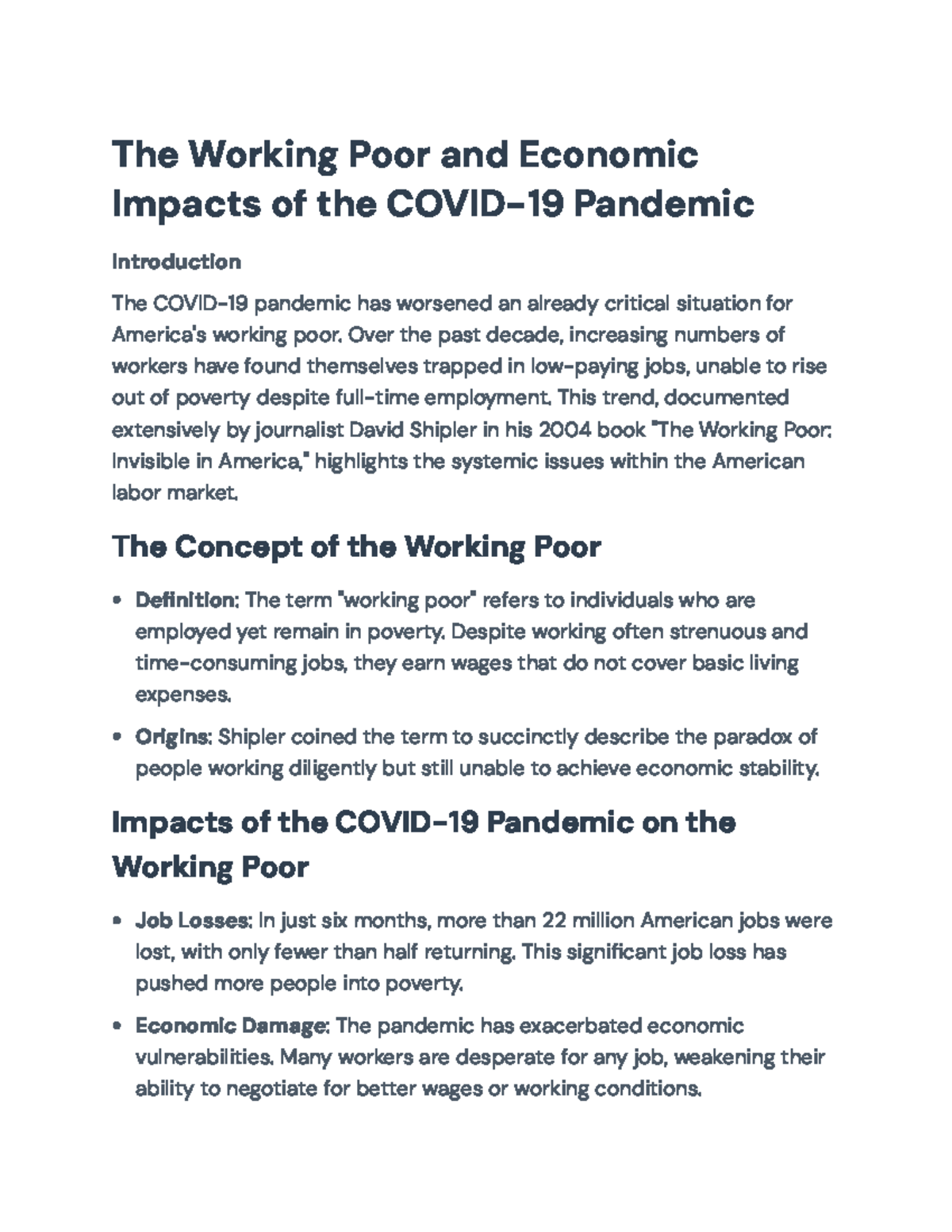 The Working Poor and COVID-19: Impacts and Ongoing Challenges - The ...