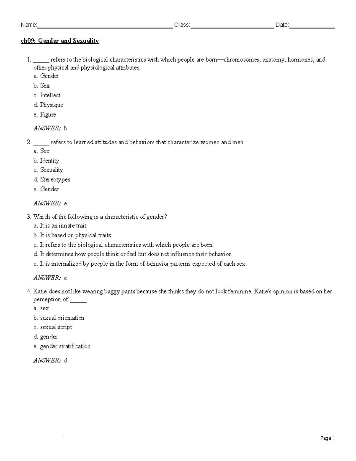 Sociology CH09: Insights on Gender and Sexuality Concepts - Studocu