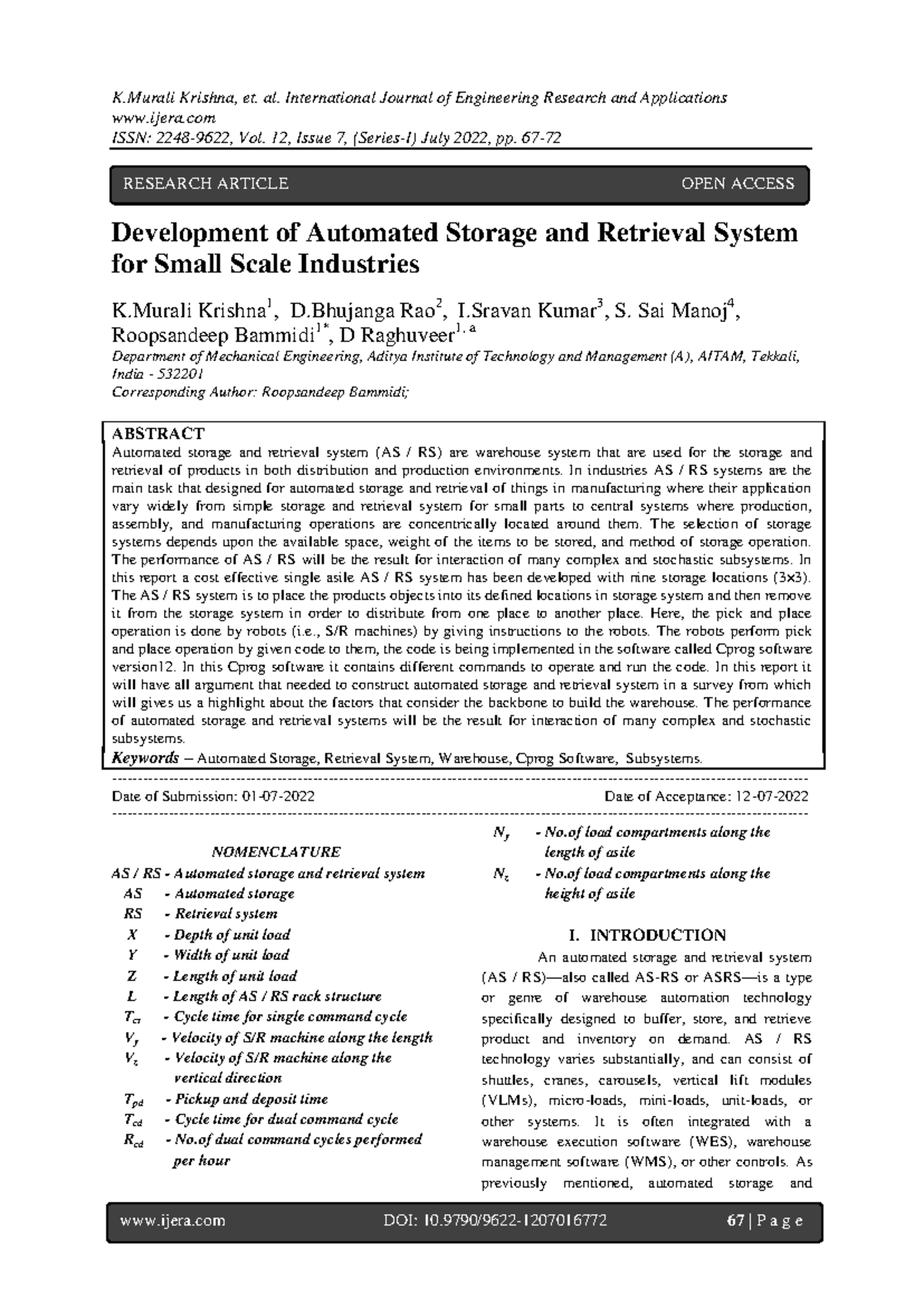 Development of Automated Storage and Retrieval System for Small Scale ...