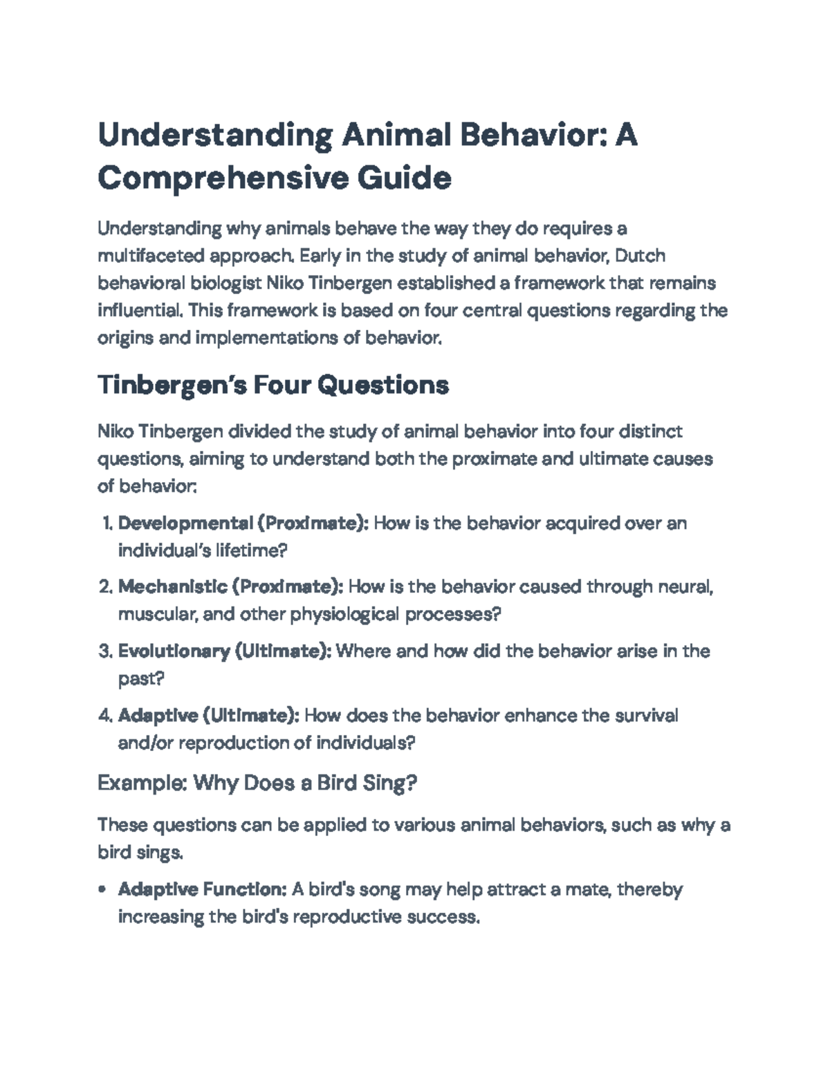 Understanding Animal Behavior: Insights from Tinbergen’s Four Questions ...