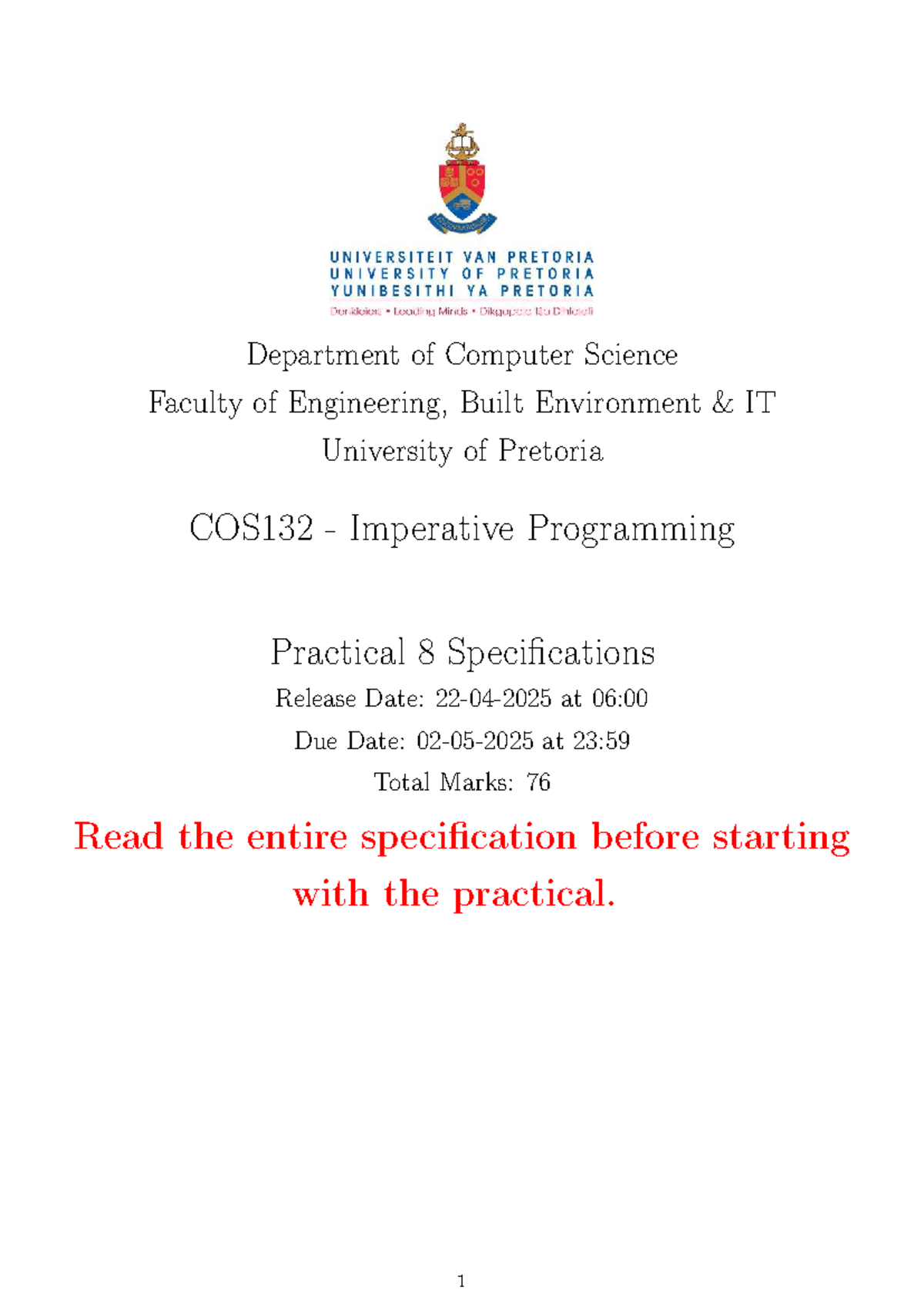COS132 2025 Practical 8: Imperative Programming Specifications - Studocu