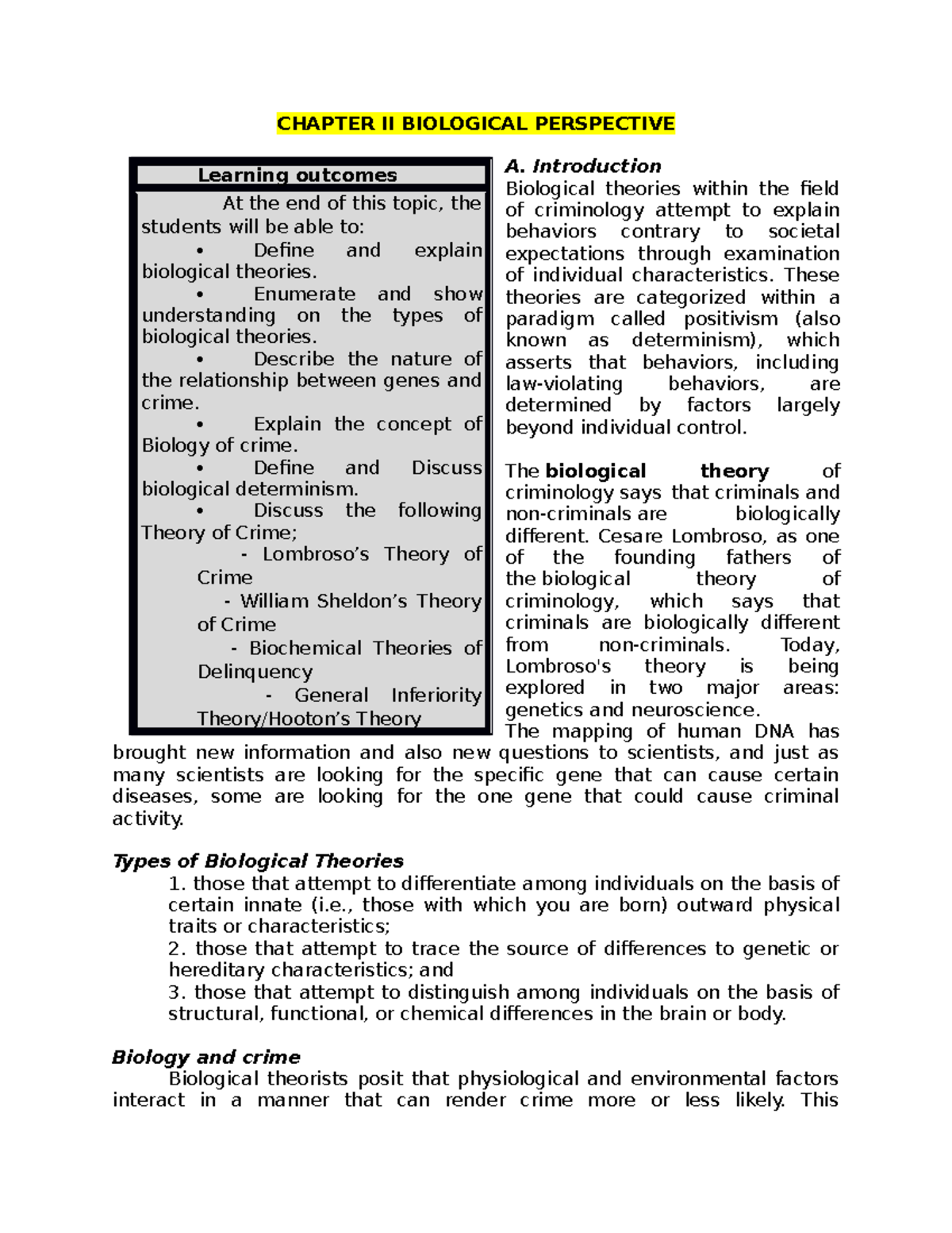 Chapter 2: The Biological Perspective in Criminology - Studocu