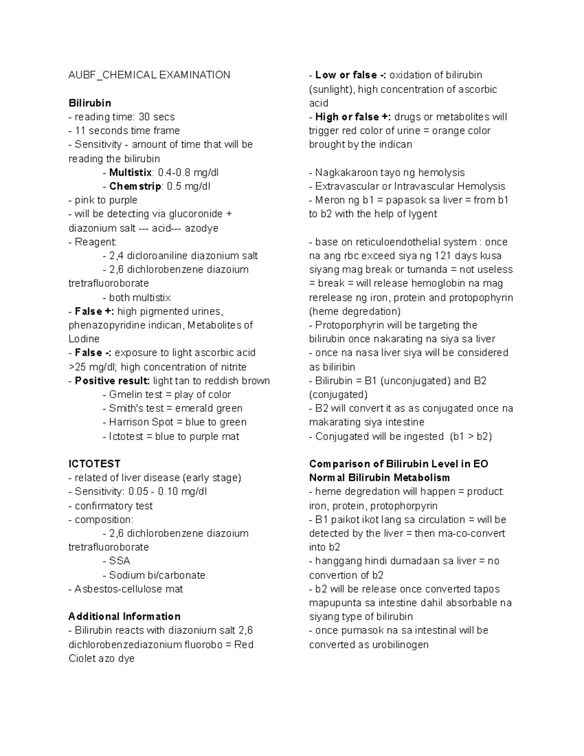 AUBF Chemical Examination-1: Bilirubin, Ketones, and Proteins Analysis ...