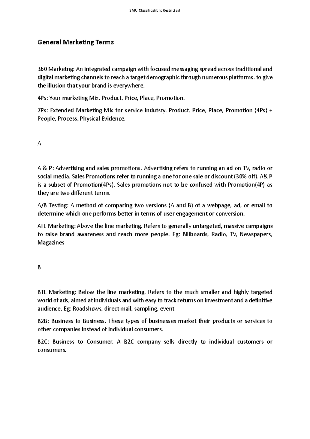 MKTG101 General Marketing Terms - General Marketing Terms 360 Marketng ...