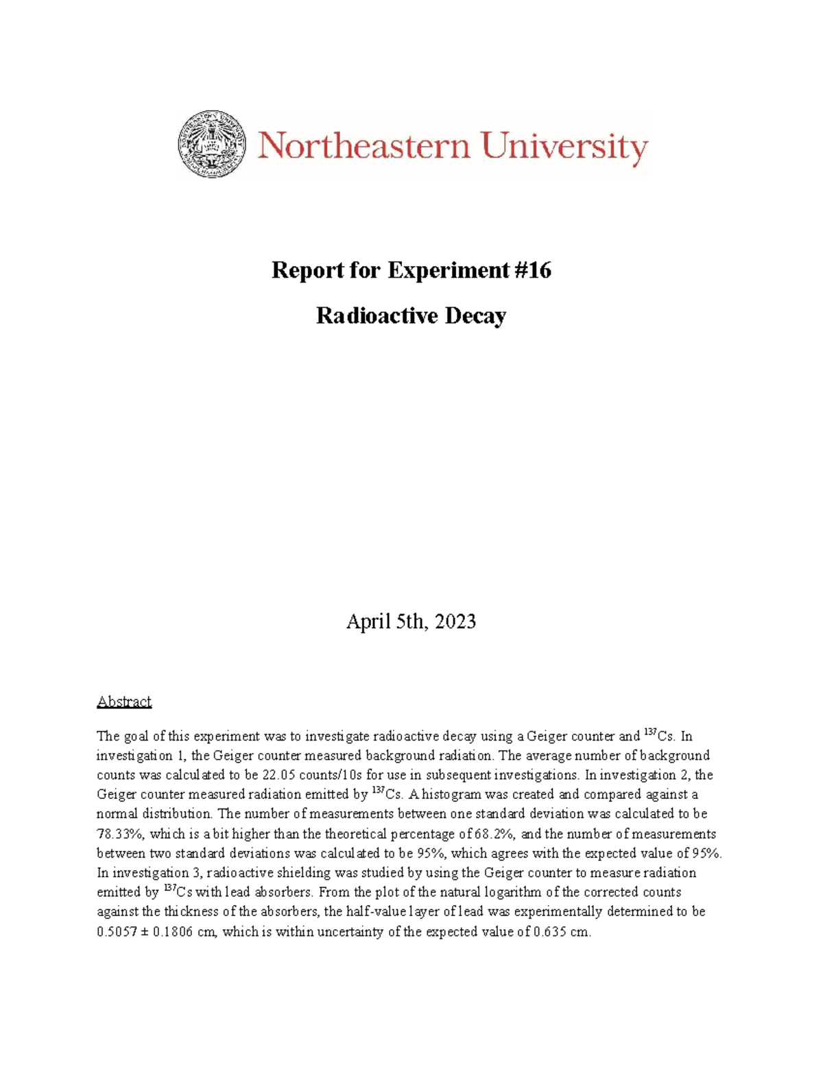 Experiment 21 - Radioactive Decay Analysis with Geiger Counter - Studocu