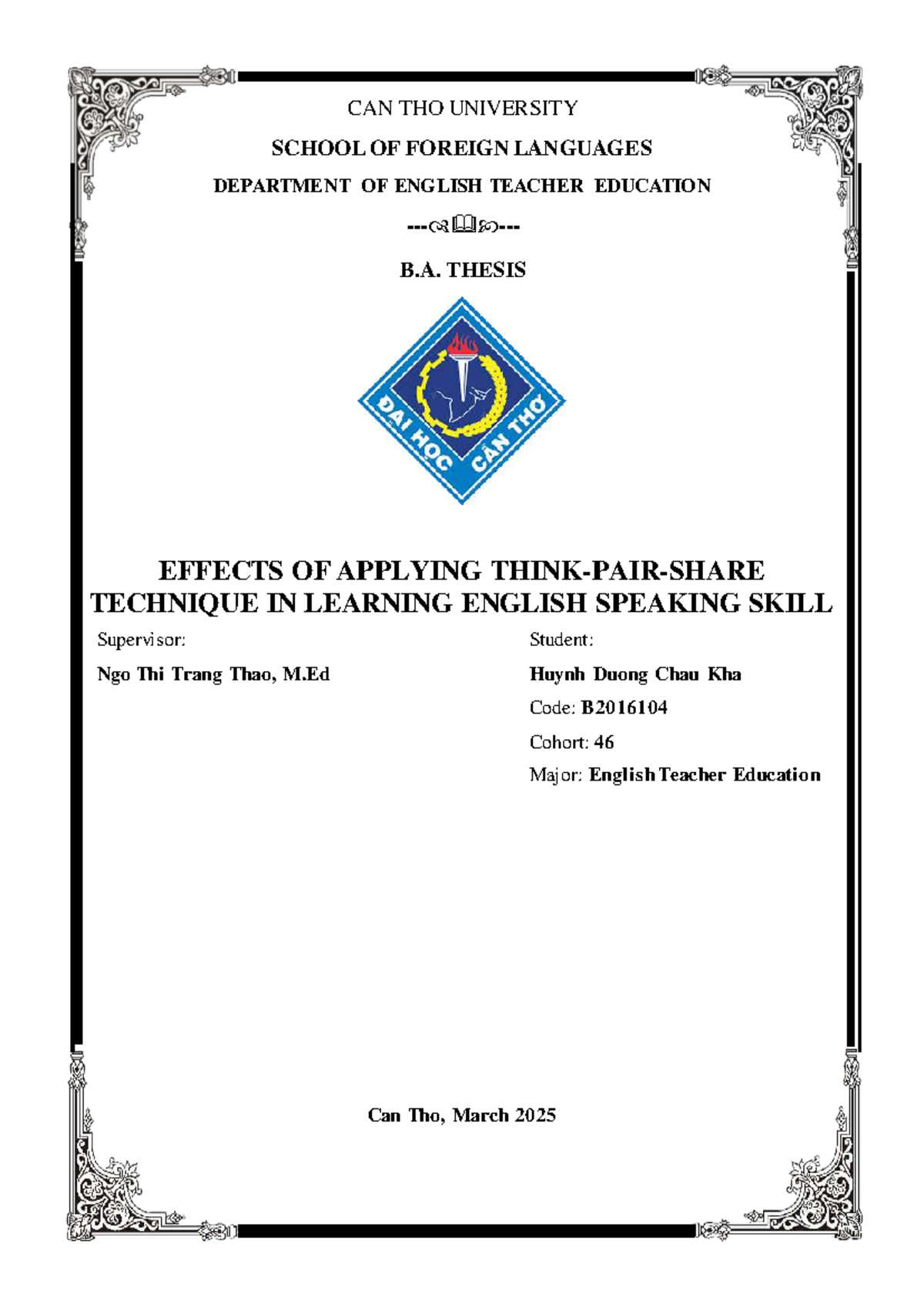 Effects of Think Pair Share (TPS) Technique on English Speaking Skills ...