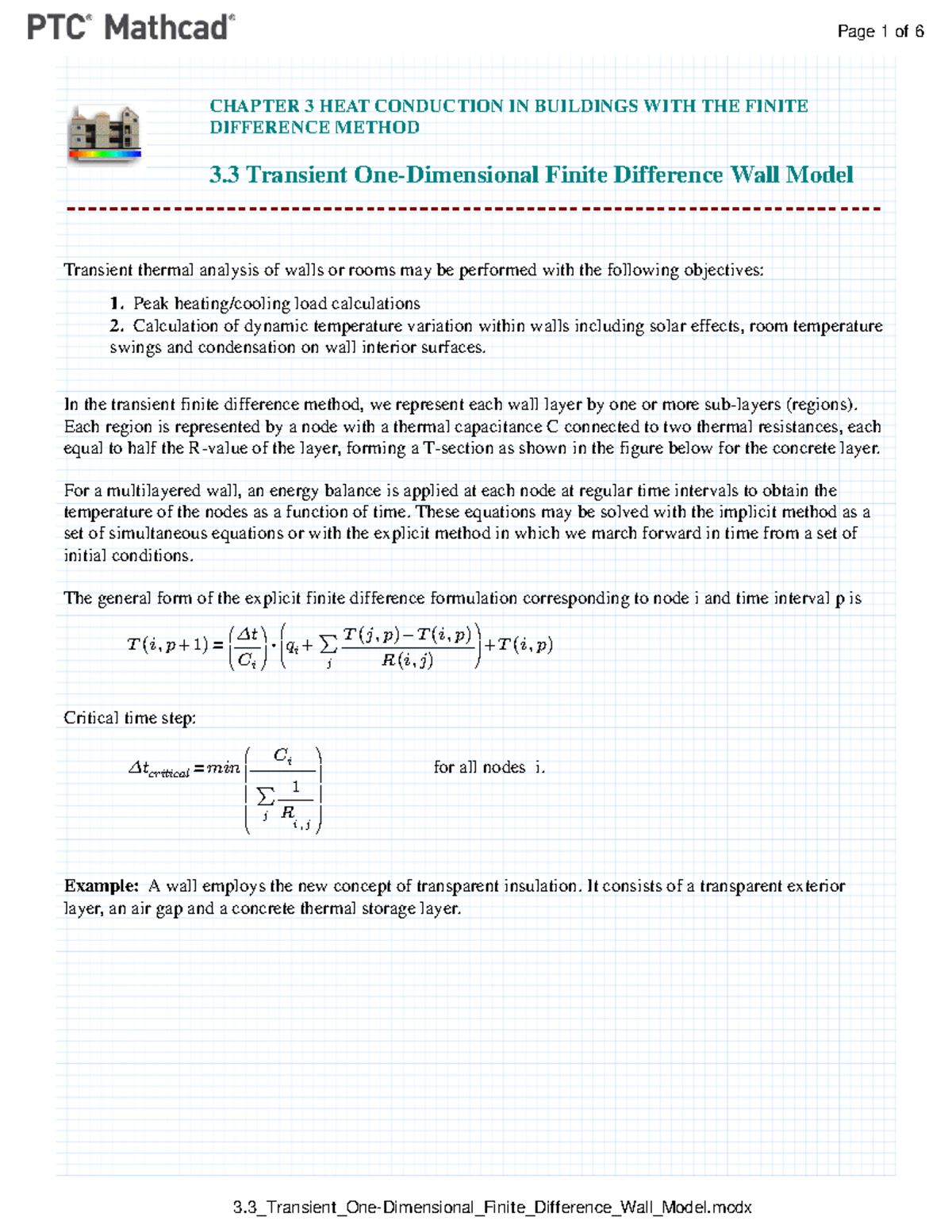 finite differences - CHAPTER 3 HEAT CONDUCTION IN BUILDINGS WITH THE ...