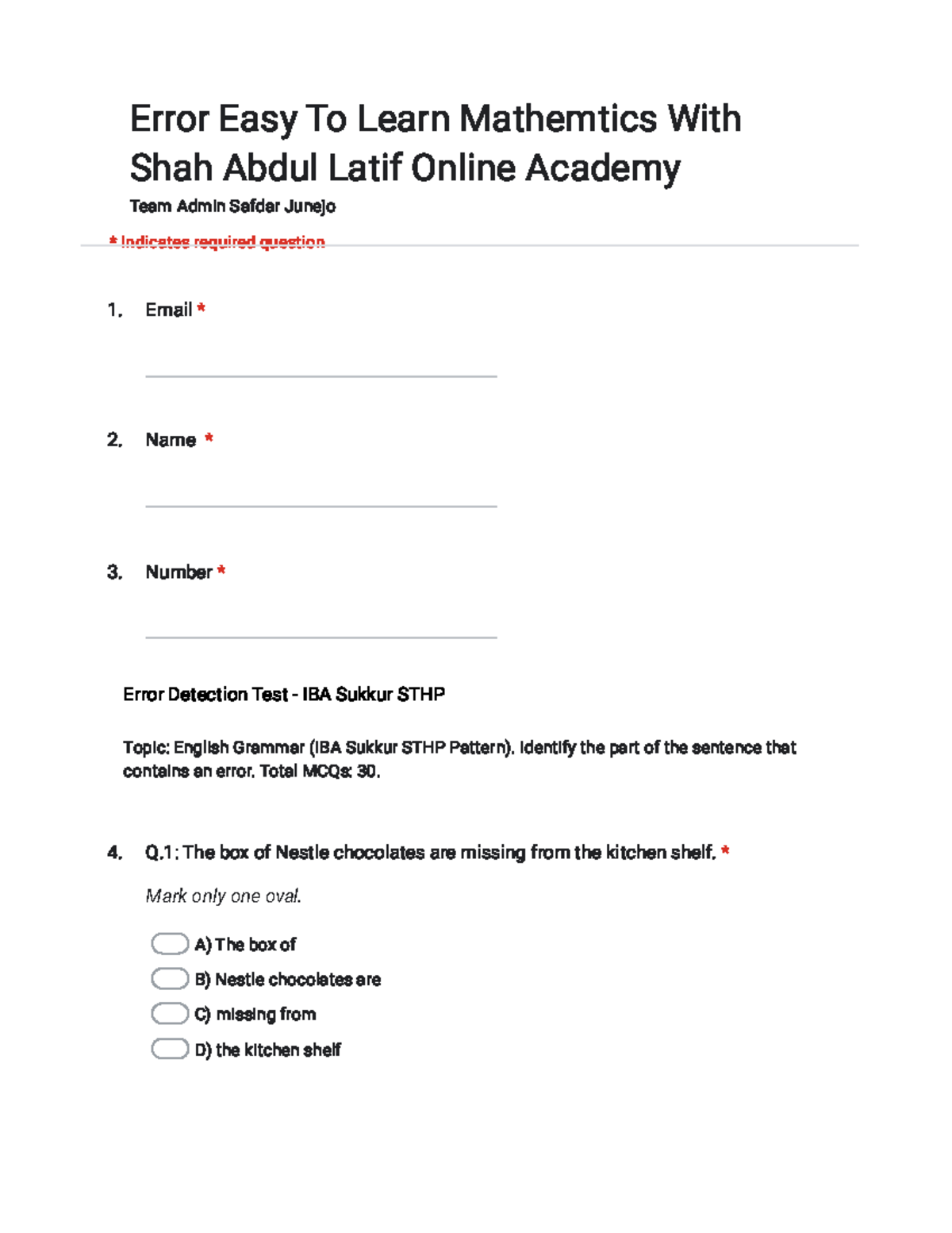 Error Detection Test - IBA Sukkur STHP - English Grammar MCQs - Studocu